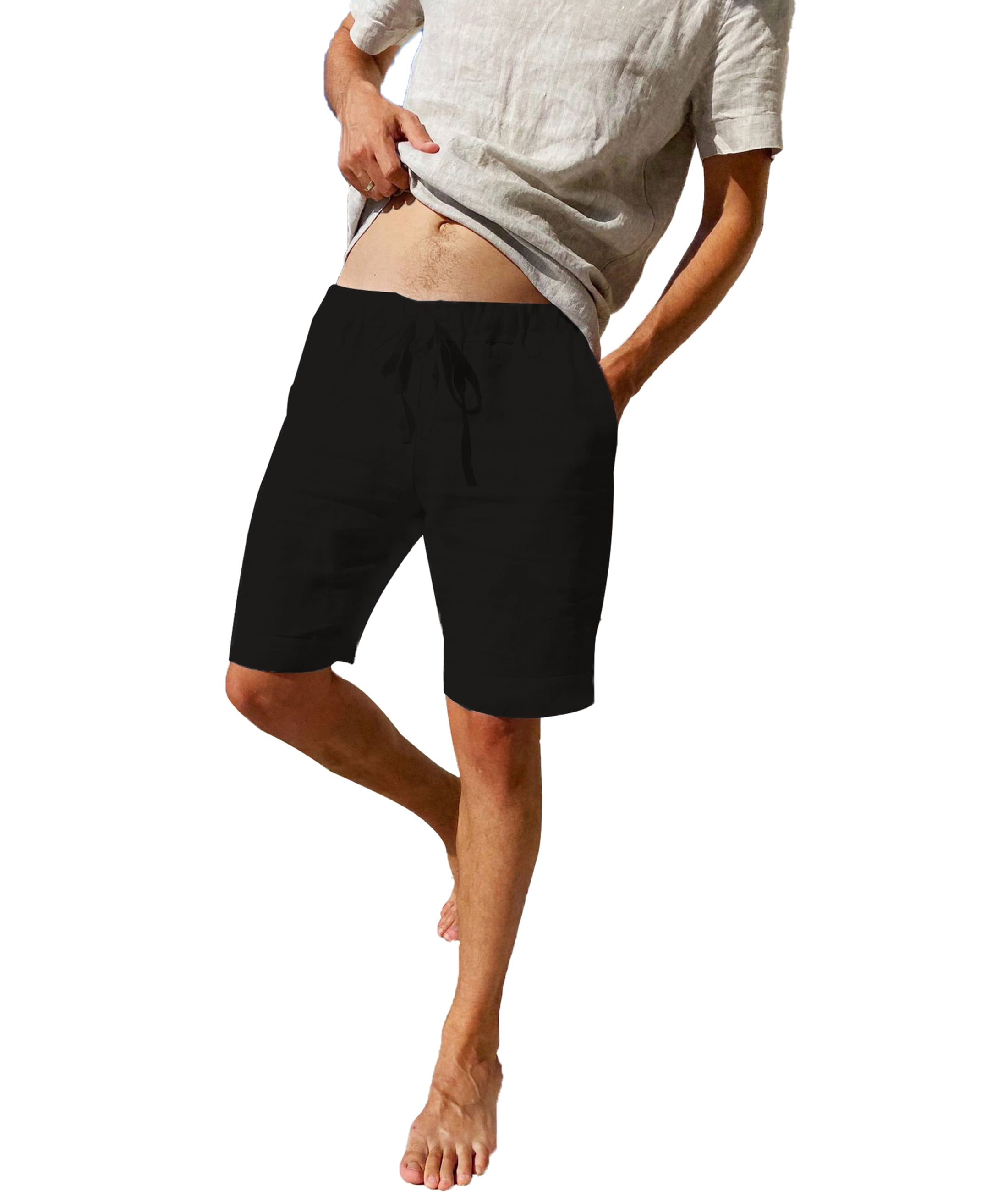 LVCBL Men's Shorts Linen With Drawstring Home Wear Black 2XL - Walmart.com