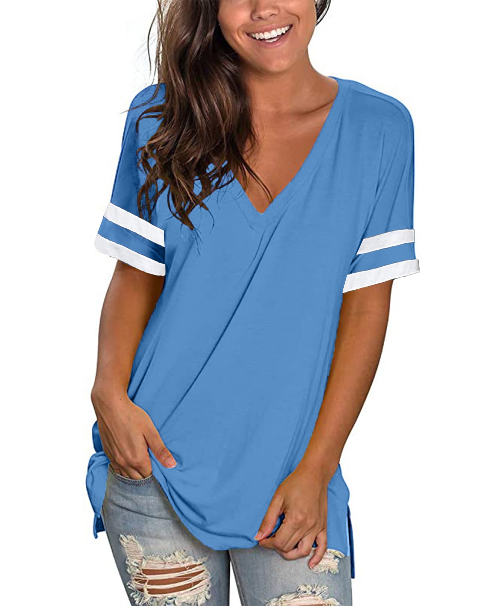 Lvcbl Womens Plus Size Tunic Tops Summer Short Sleeve V Neck Loose Casual Dressy Tee Shirt L 4xl