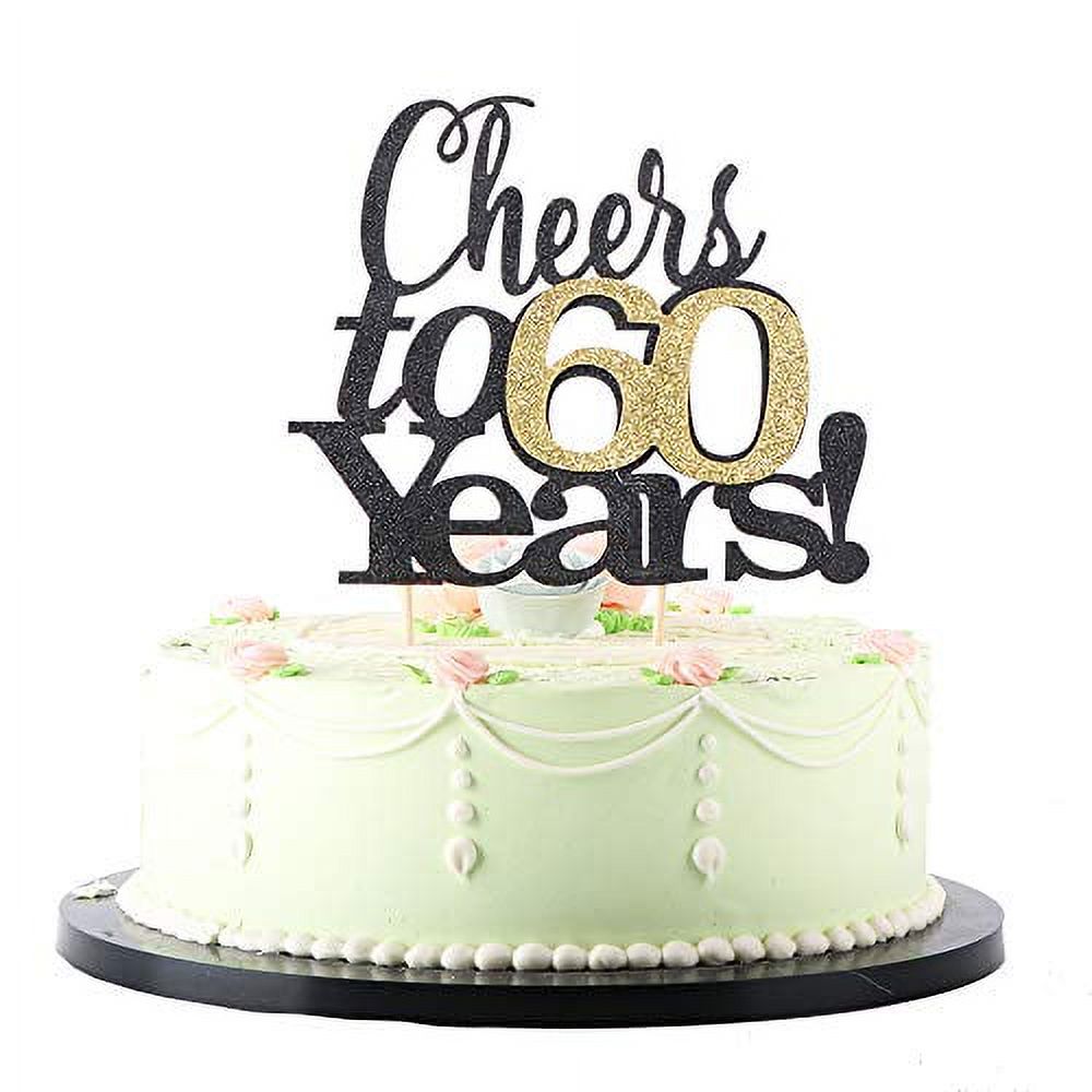 LVEUD Black Font Golden Numbers Cheers to 60 Years Happy Birthday Cake ...