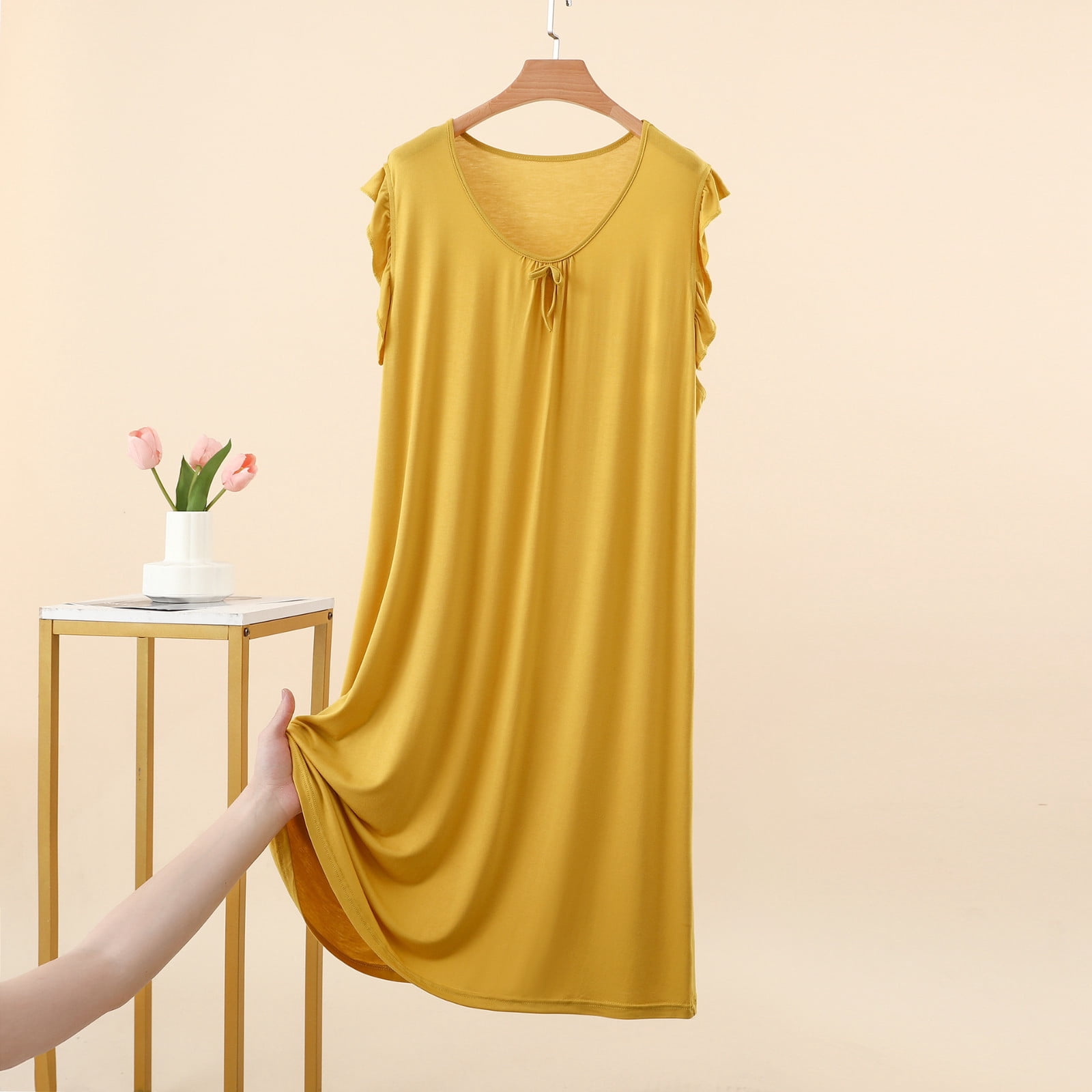 LVHAOGJOB Sleeveless Nightgown for Women Wide Strap Sleepwear Cotton ...