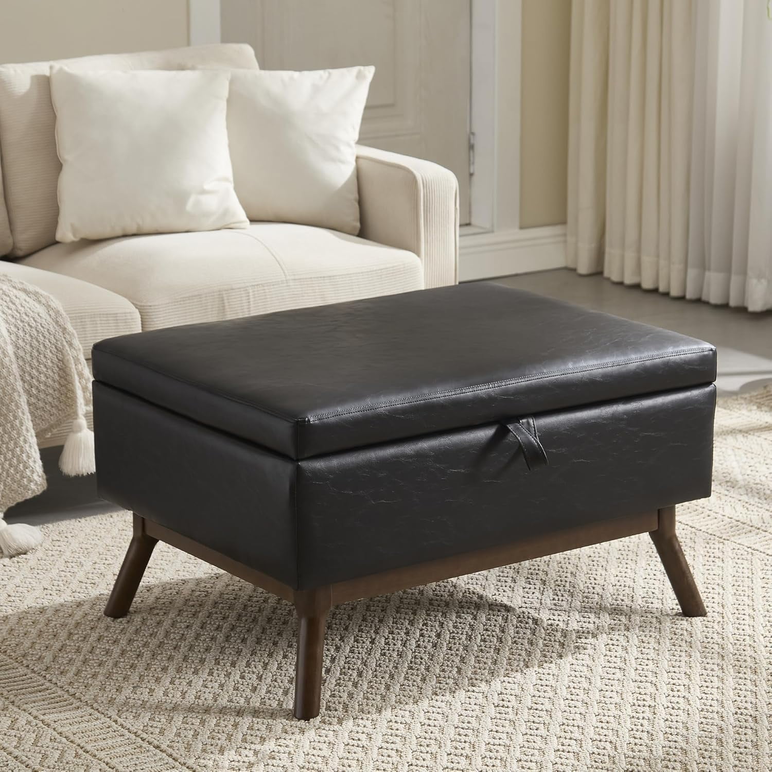 LVHOME 31.5in Mid Century Modern Storage Ottoman , Rectangle Faux ...
