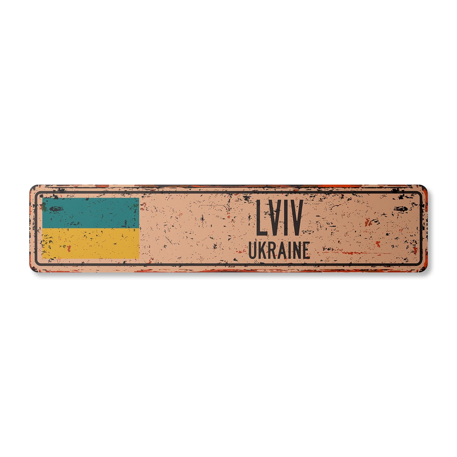 LVIV UKRAINE Vintage Plastic Street Sign Ukrainian flag city country ...