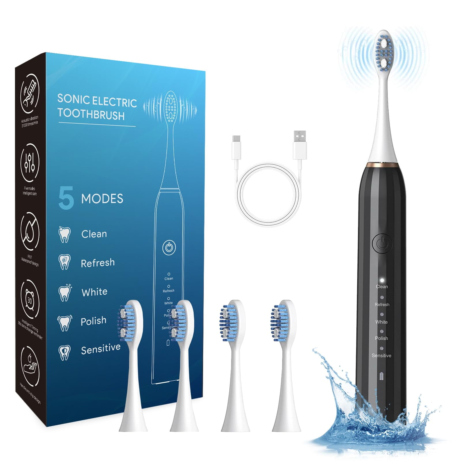LVLAM Sonic Electric Toothbrush for Adults - Rechargeable Smart Automatic Power Toothbrushes ...