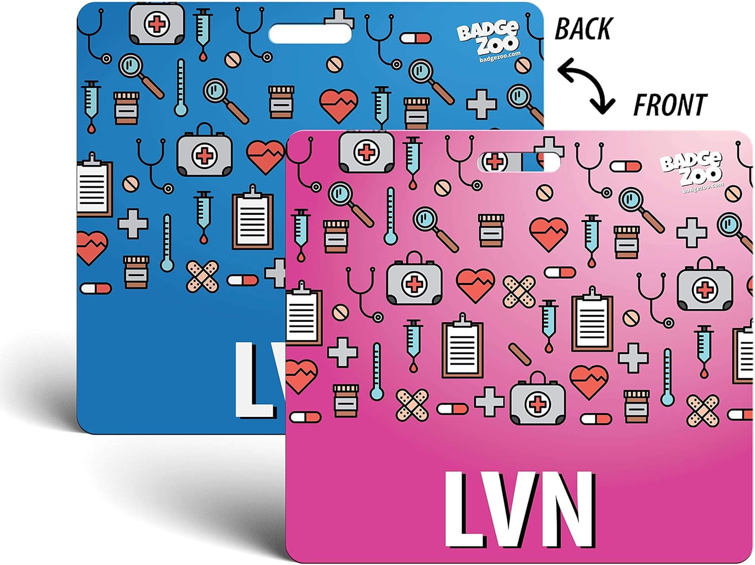 LVN Badge Buddy - Pink/Blue with Medical Icons - Horizontal' Badge Id ...
