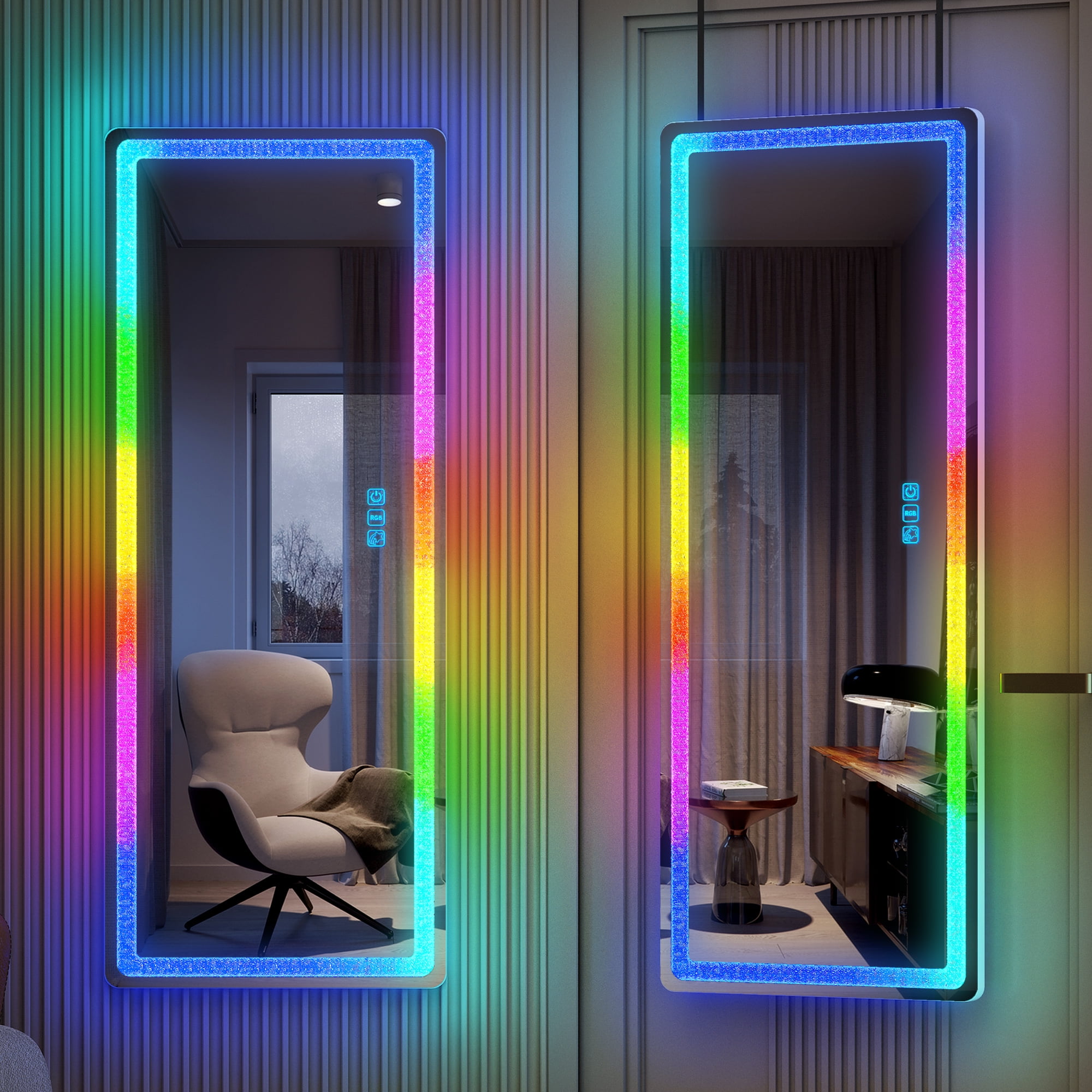 LVSOMT 47"x16" Full Length LED Mirror with RGB Lights, Wall-Mounted ...