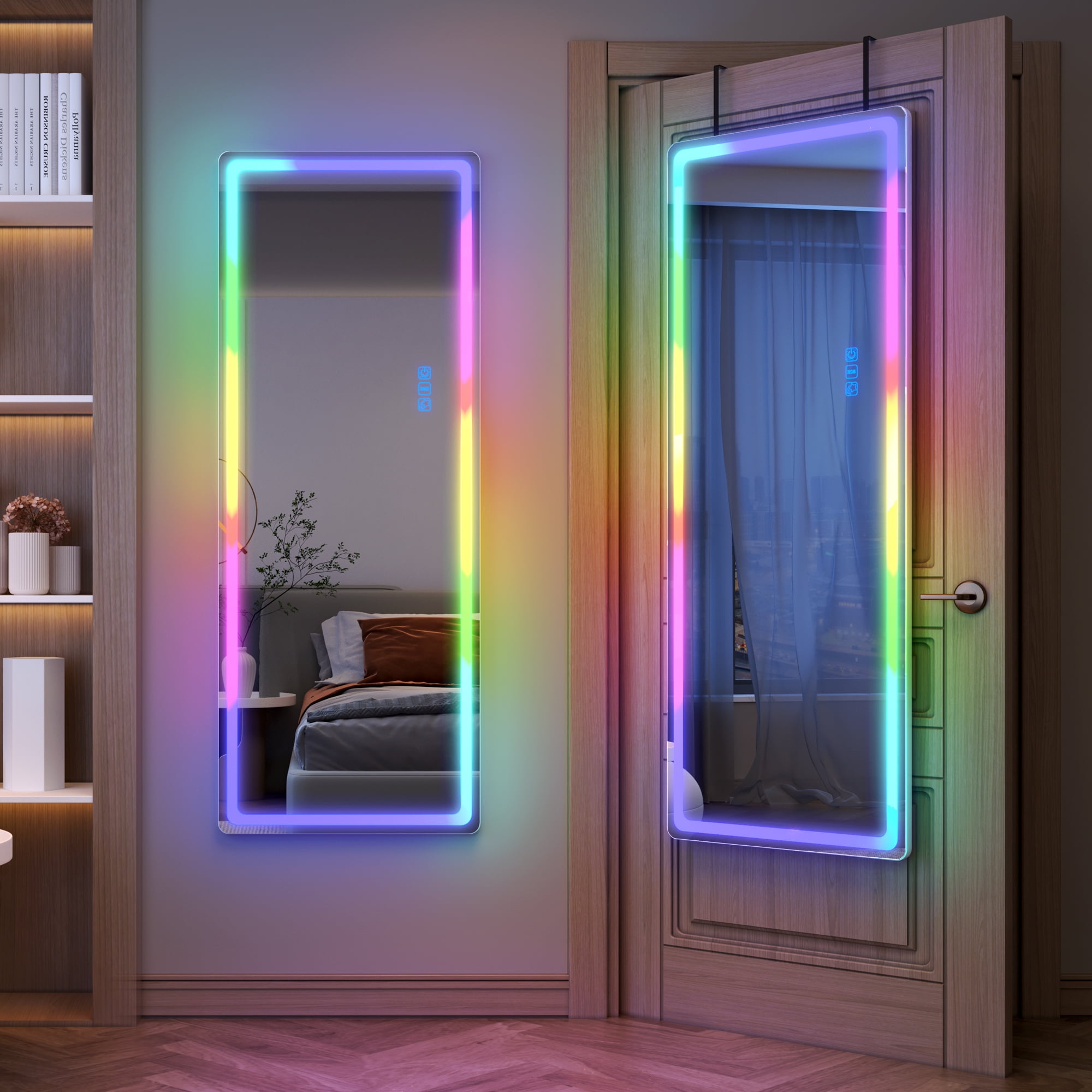 LVSOMT 47"x18" RGB LED Mirror, Over The Door Lighted Mirror, Full ...