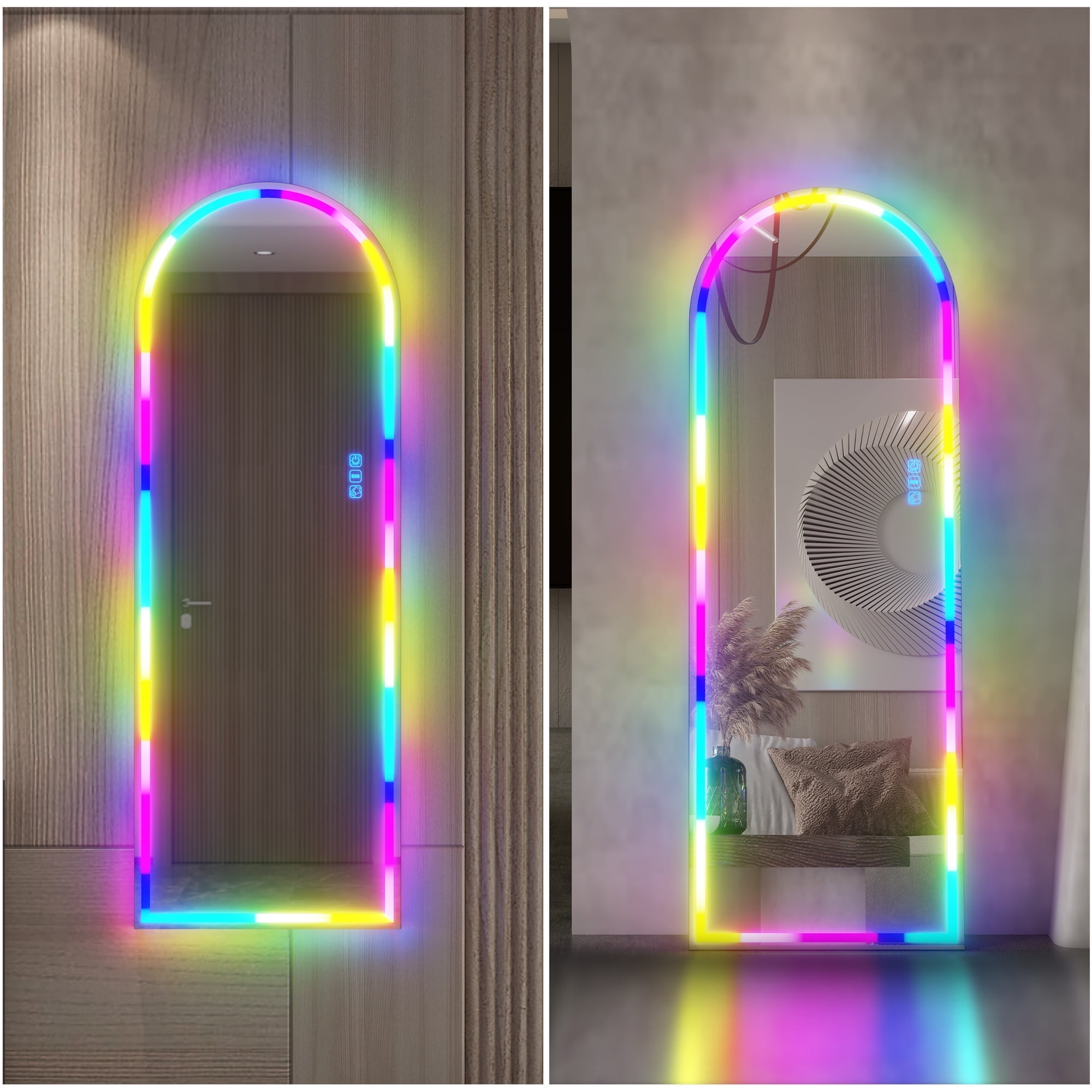 LVSOMT 55"x20" Arched RGB Lights Full Length Mirror, LED Lighted Body ...