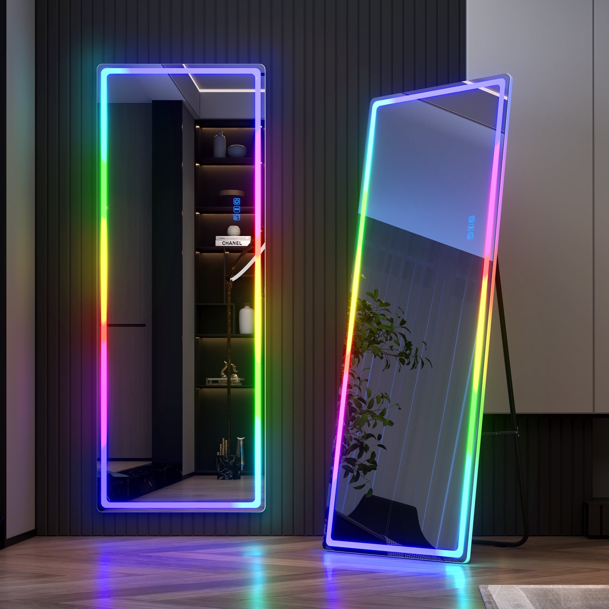 "LVSOMT Big 63""X22"" RGB LED Full-Length Mirror, Floor Standing & Wall ...