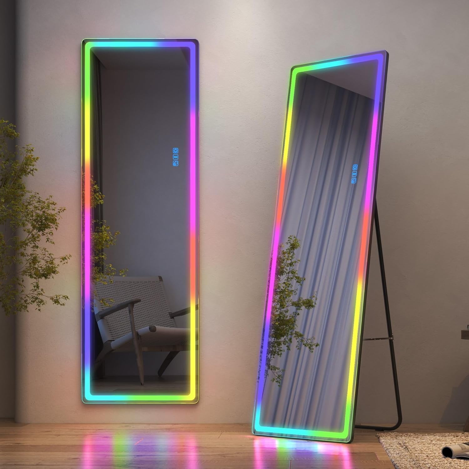 LVSOMT 63" x 18" RGB LED Stand Mirror, Full Length with Lights, Free ...