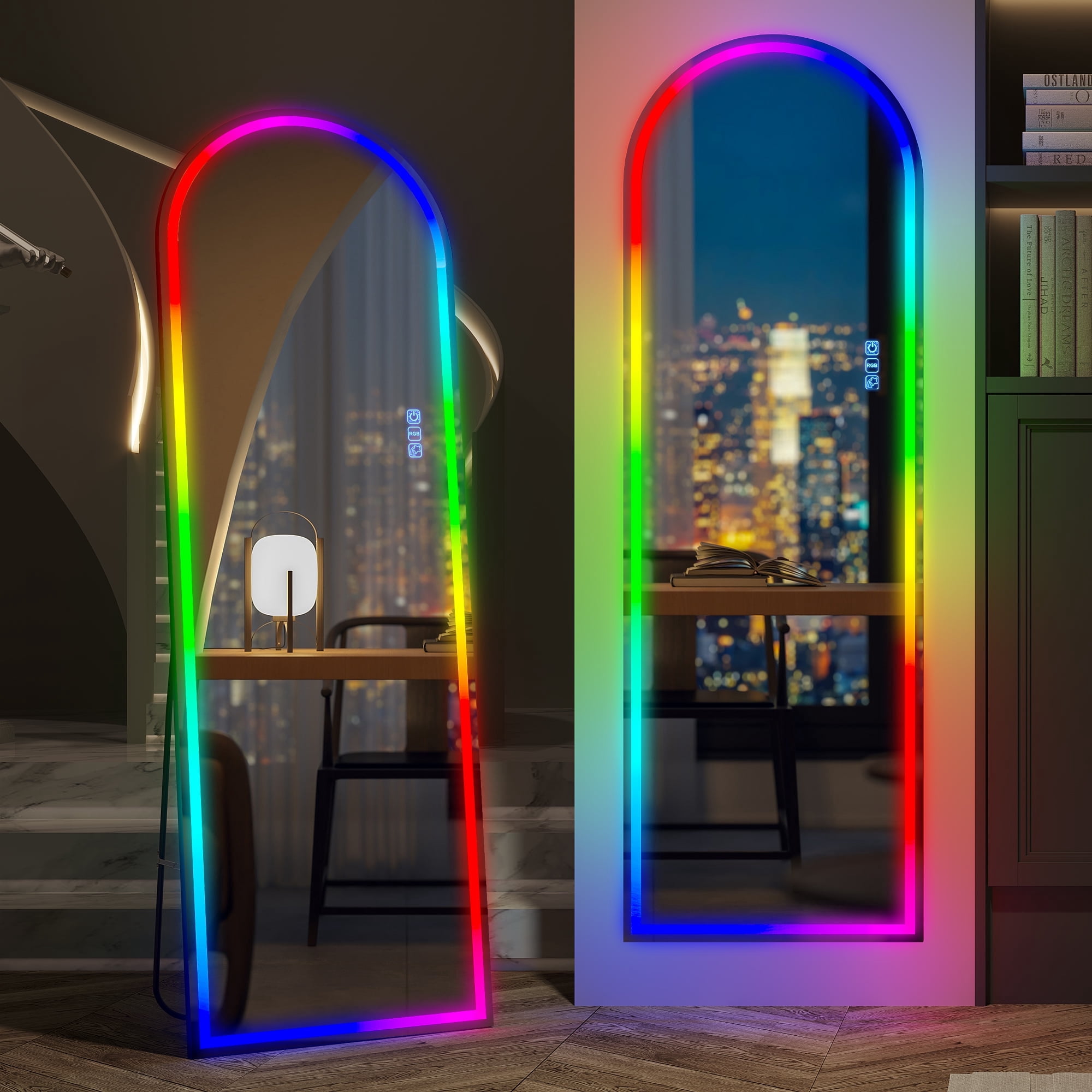 LVSOMT 63" x 20" Arch Full Length Mirror with RGB LED Lights, Wall ...