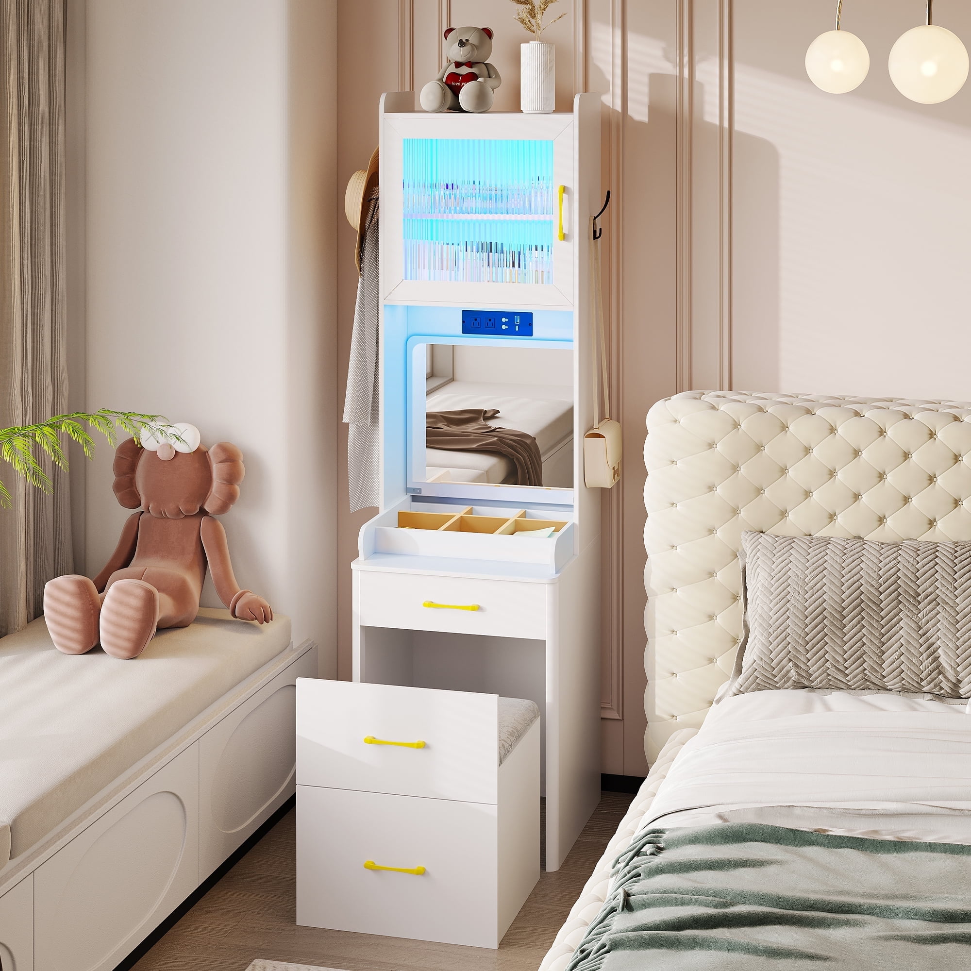 LVSOMT Modern Vanity Desk with Mirror for Small Space, Dressing Vanity ...