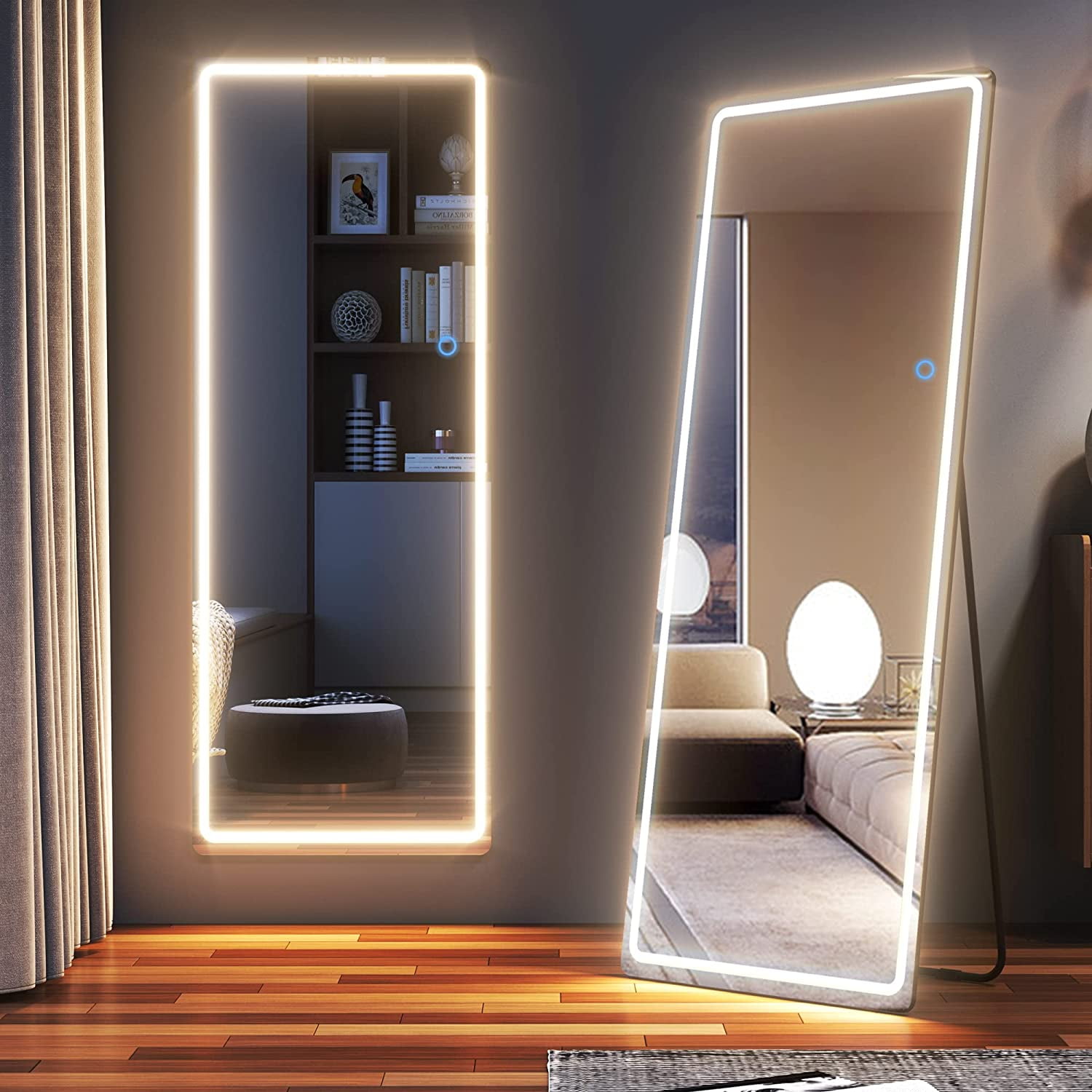 LVSOMT Full-Length Hanging Mirror with LED Lights, Free Standing Wall ...