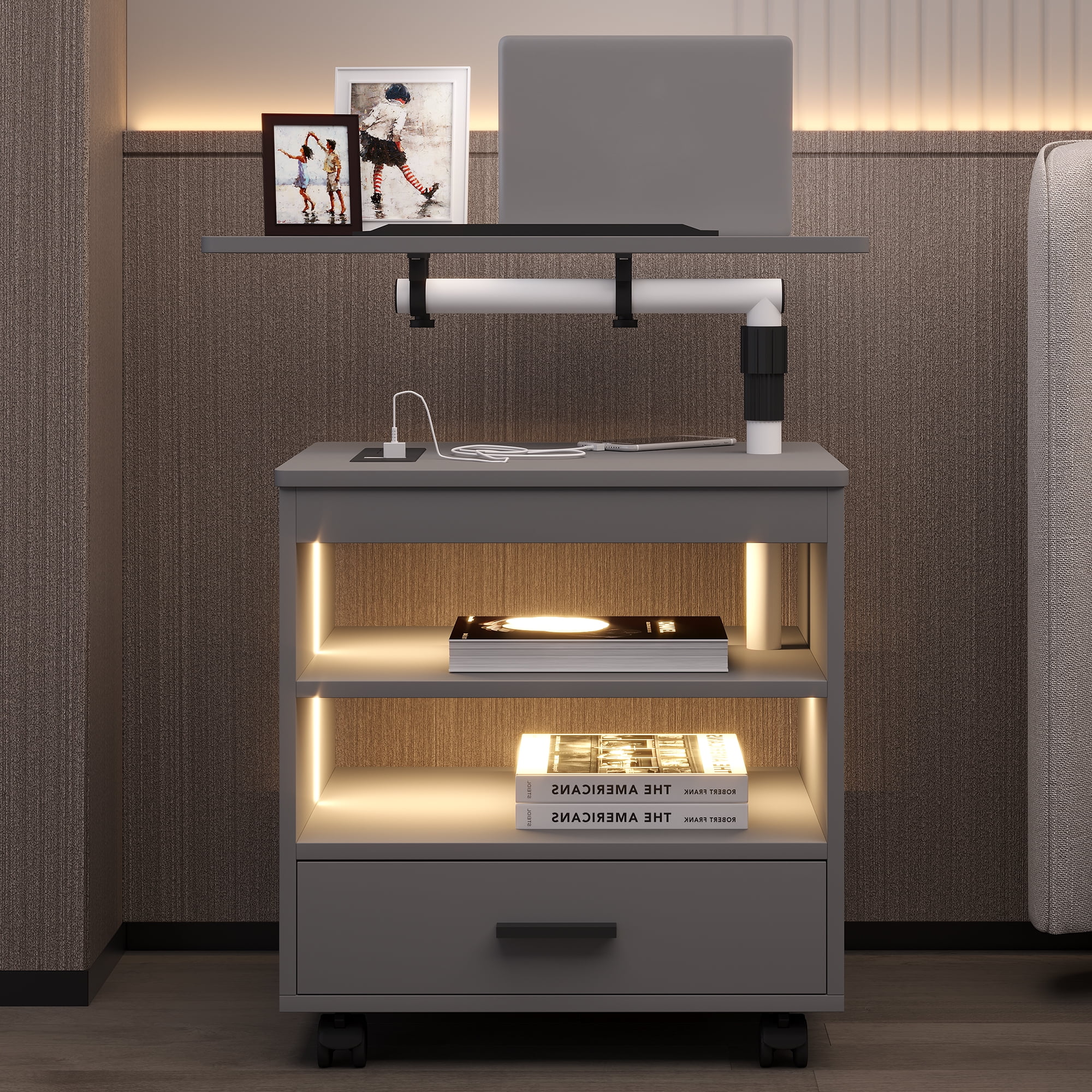 LVSOMT LED Nightstand with Charging Station, Sockets & USB Ports ...