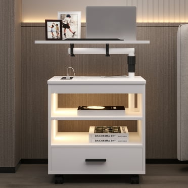 LVSOMT LED Nightstand with Charging Station, Bedroom Bedside Table with ...