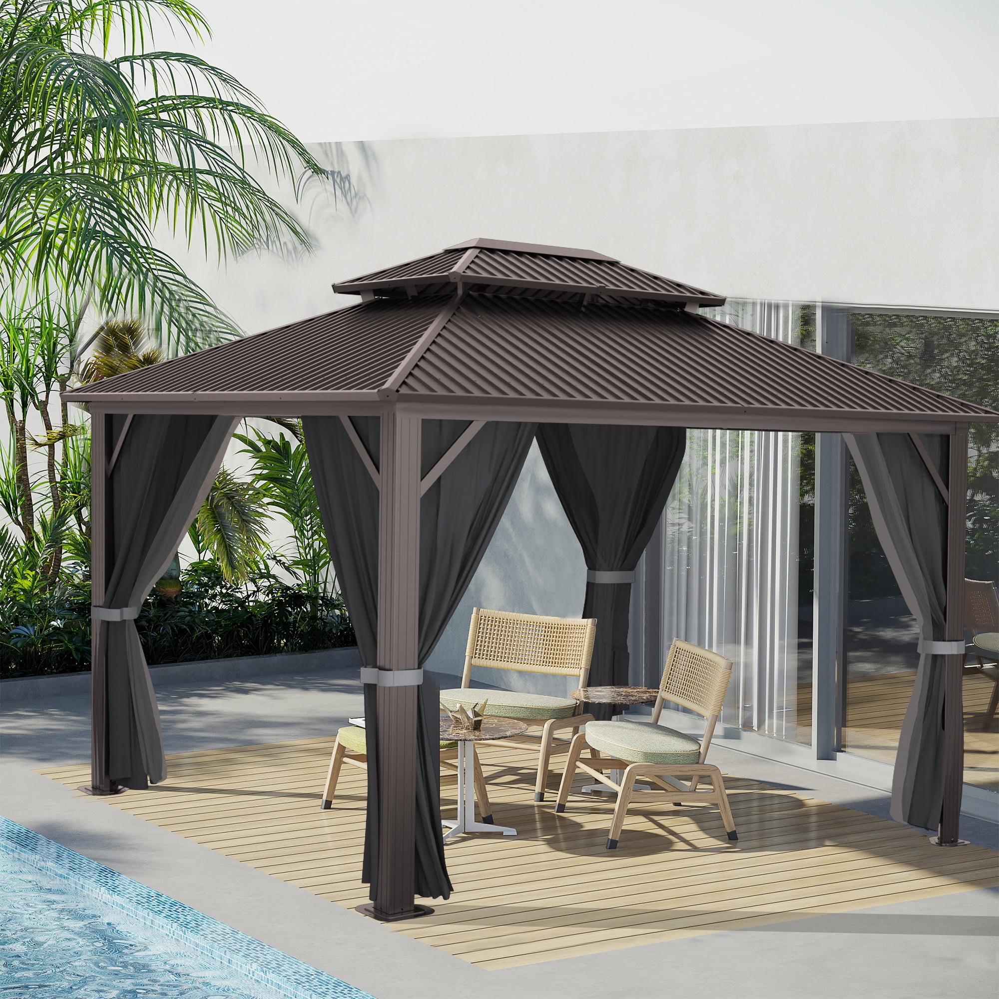 LVUYOYO 10' x 12' Hardtop Gazebo Canopy, Aluminum Frame with Galvanized ...
