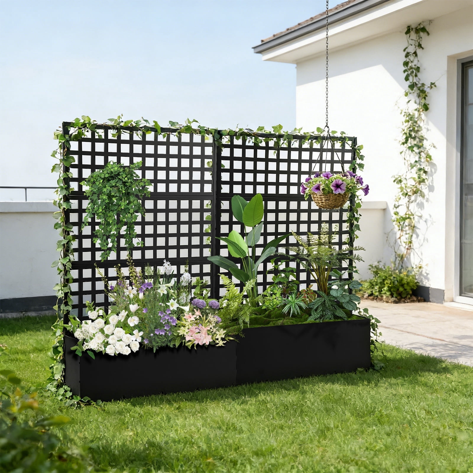 LVUYOYO 2PCS Metal Privacy Planter Box with Trellis – Raised Garden Bed ...