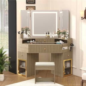 Shop L-Shaped Vanity Desks in White and Black for Your Bedroom