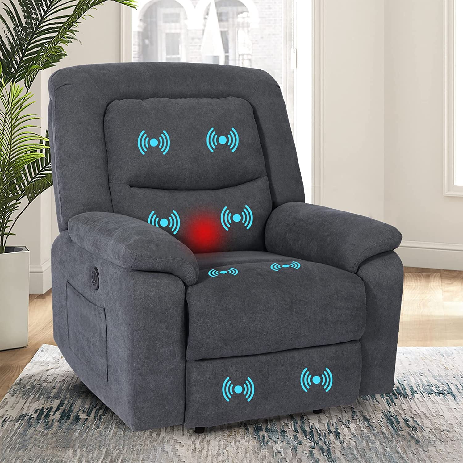 LVUYOYO Fabric Electric Recliner Chair - Heated Vibration Massage Sofa ...