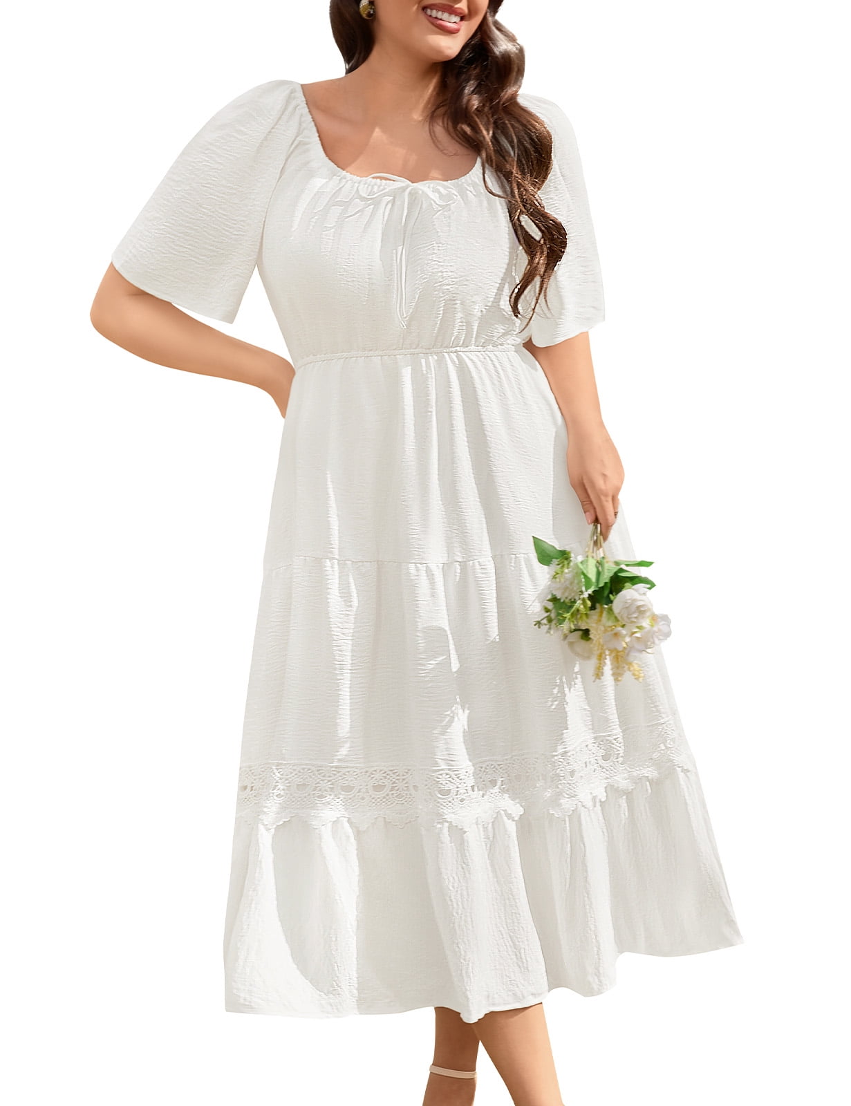 LVWQ Women's Plus Size Summer Maxi Dress, Elegant Square Neck Flowy A ...