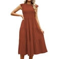 LVWQ Womens Summer Maxi Dress Crewneck Ruffle Sleeve Boho Tiered ...