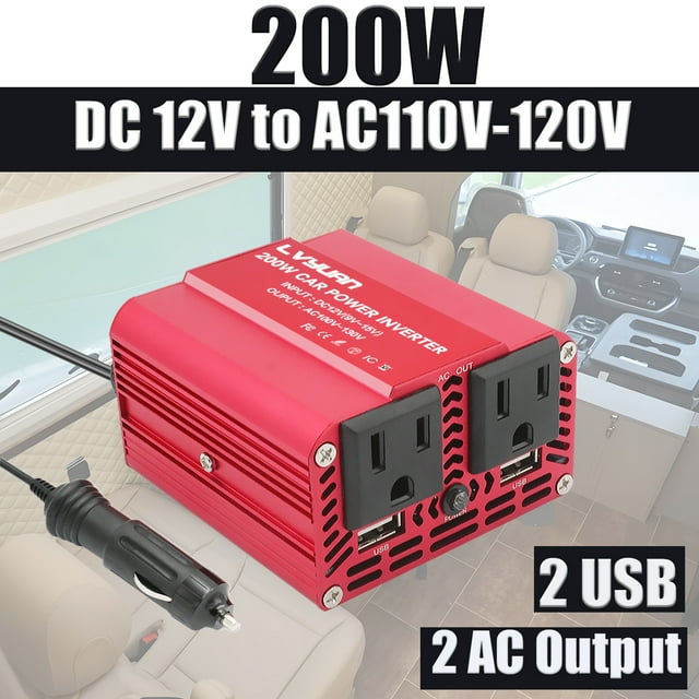 LVYUAN 200 Watts Power Inverter Converter Adapter DC 12V to AC 110V Car ...