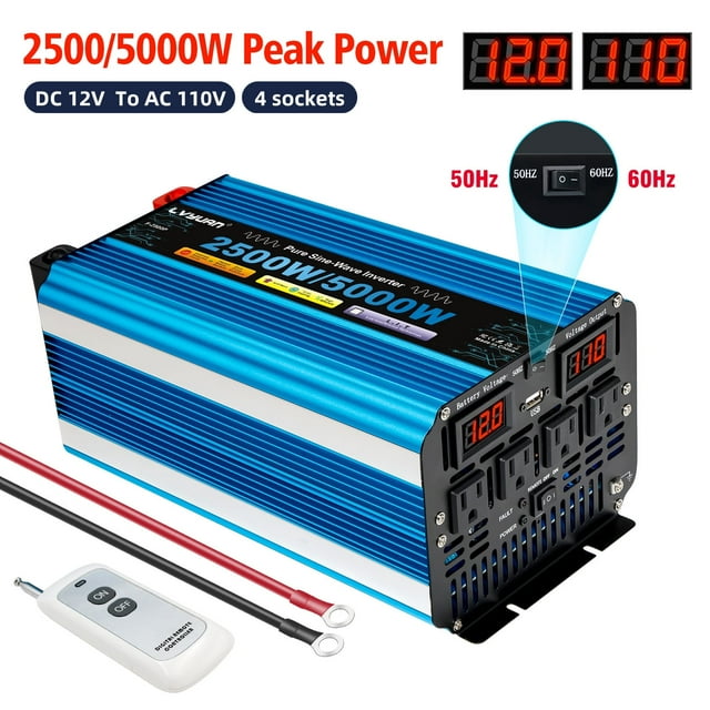 Free Shipping! LVYUAN 2500 Watts Pure Sine Wave Power Inverter DC 12V to AC 110V 120V Car RV ...