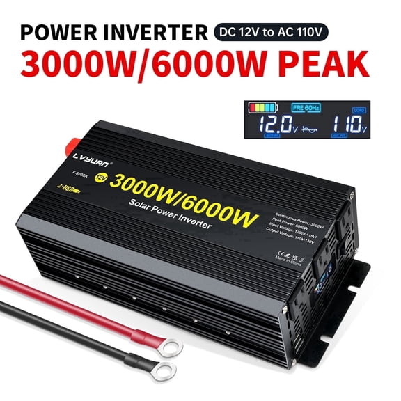 16000W Car Power Inverter, DC 12V To AC 110V, Solar Converter with LCD ...
