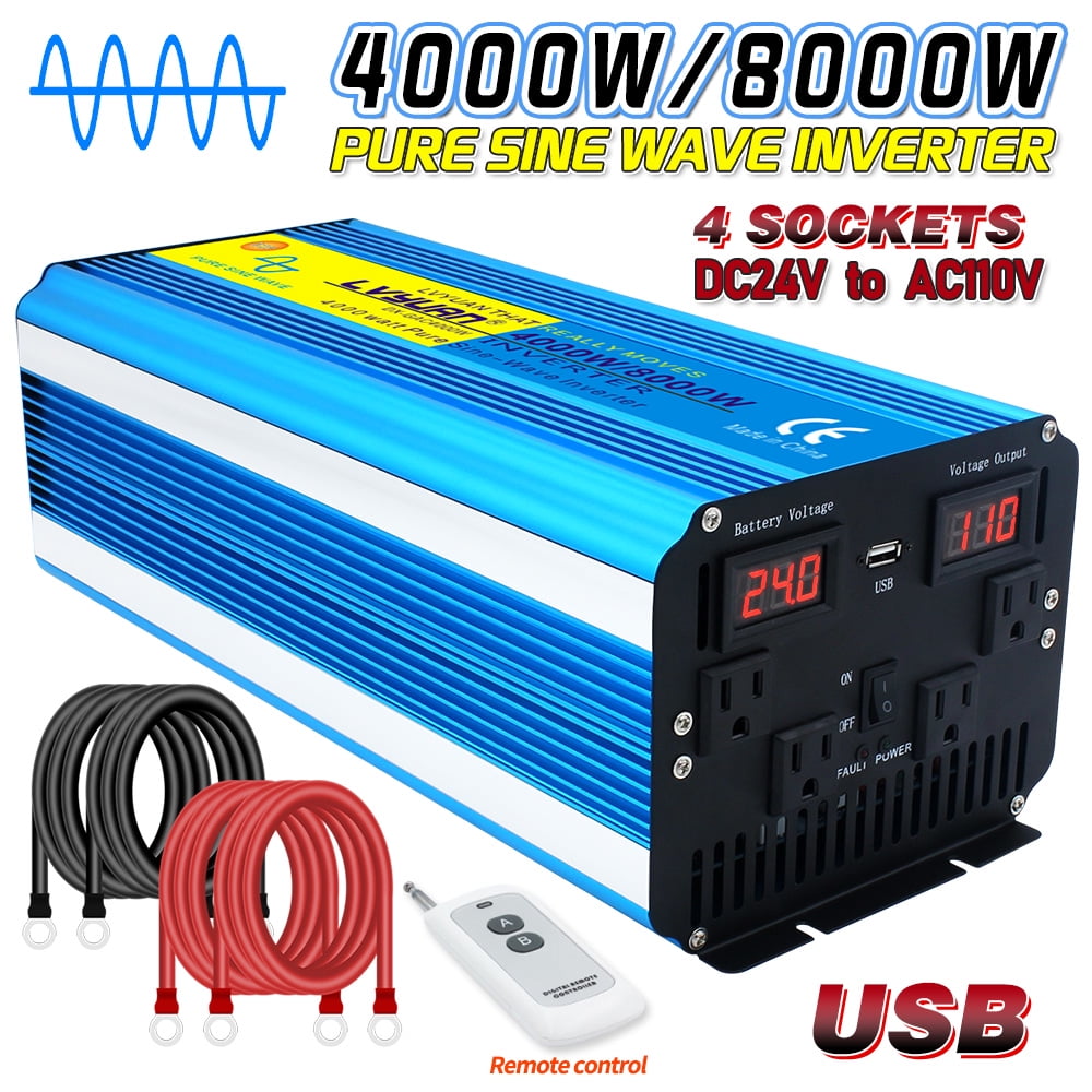 LVYUAN 4000 Watts Pure Sine Power Inverter DC 24V to AC 110V for Vehicle, with LED Display, USB ...