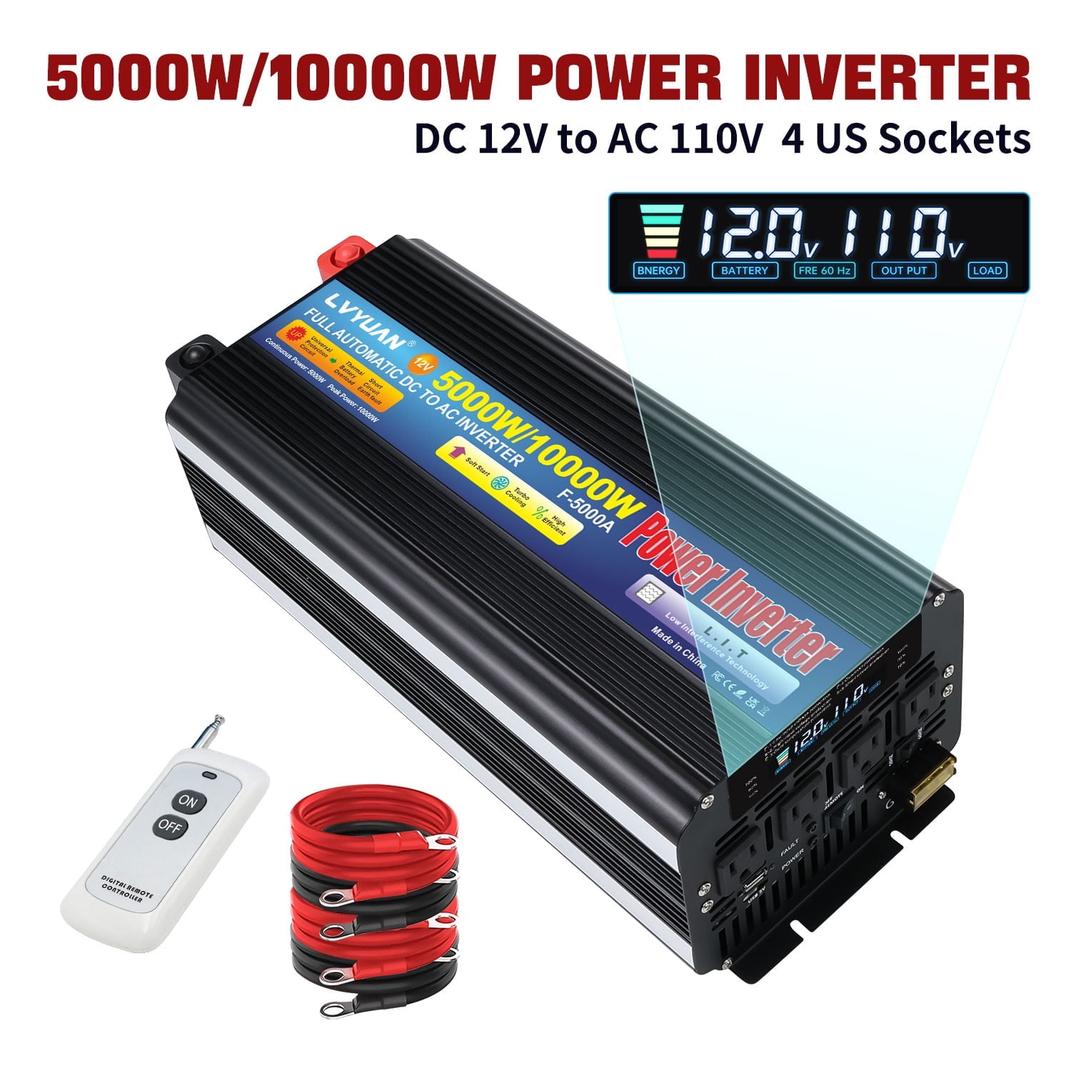 5000W 10000W Modified Sine Wave Power Inverter DC 12V to AC 110V ...