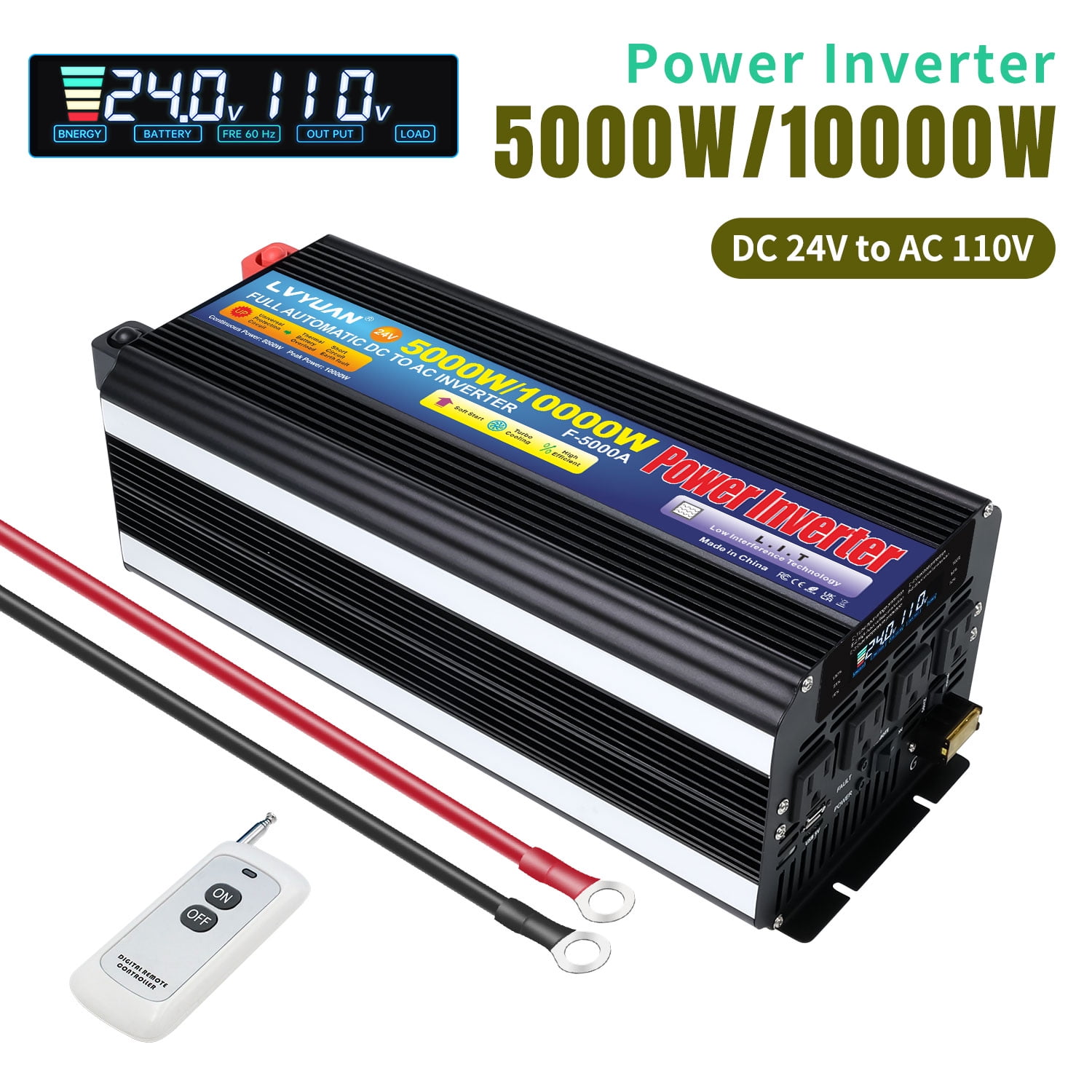 LVYUAN 5000W / 10000W Modified Sine Wave Power Inverter DC 24V to AC ...