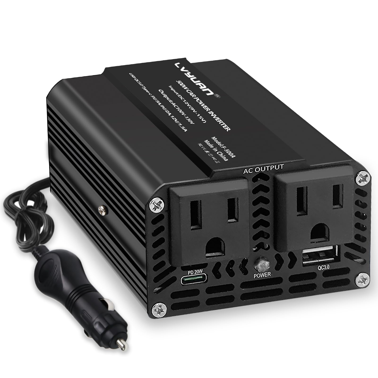 LVYUAN 500W Power Inverter for Vehicles DC 12V to 110V AC Car Plug ...