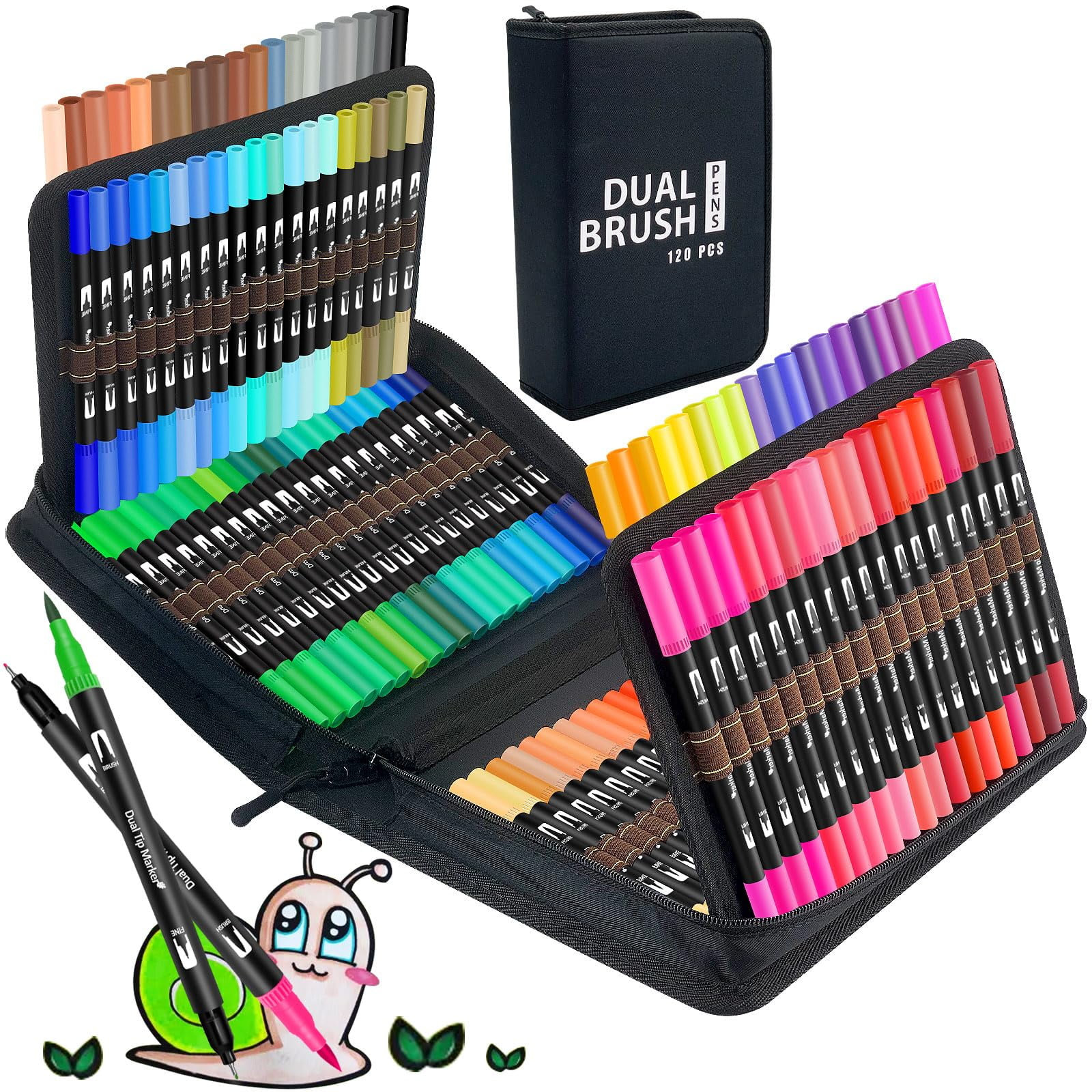 LWBDD Dual Tip Markers Set 120 Colors Fine and Brush Tips for Coloring ...