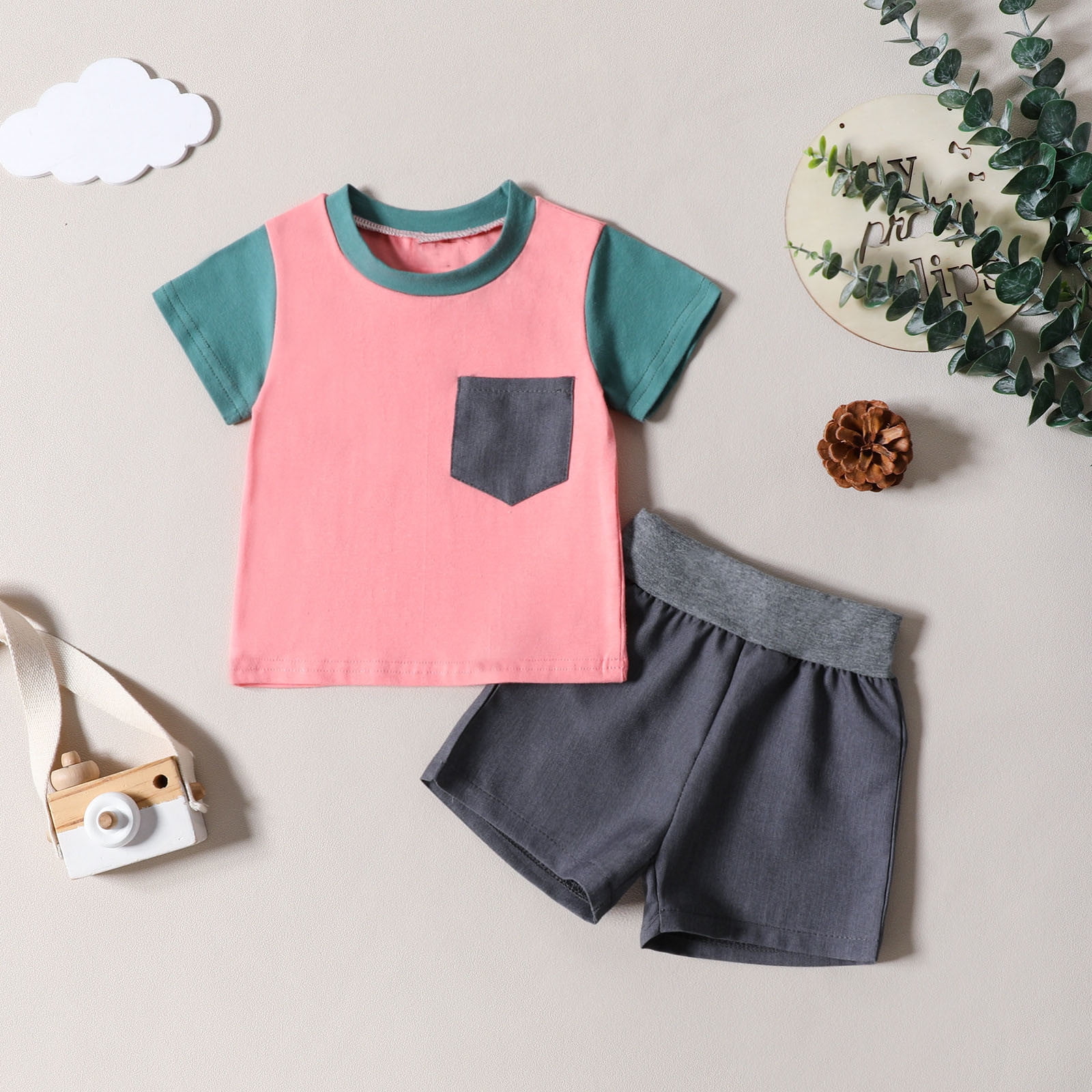 LWFFDAW Toddler Baby Boy Girls Summer Clothes Kids Trendy Color Block ...