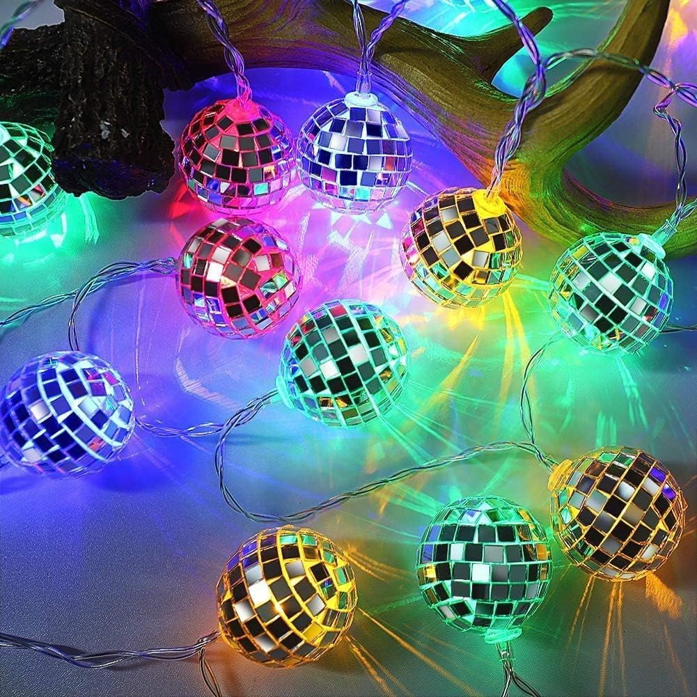LWHAO LED Disco Ball String Lights, Mirror Ball Globe Ornaments Lantern Decorative Light Battery ...