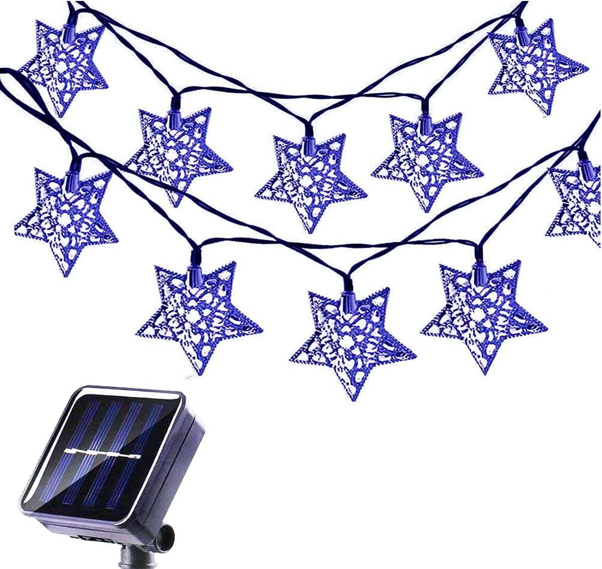 LWHAO Silver Moroccan Star String Light,20LED Iron Metal Lantern Solar ...