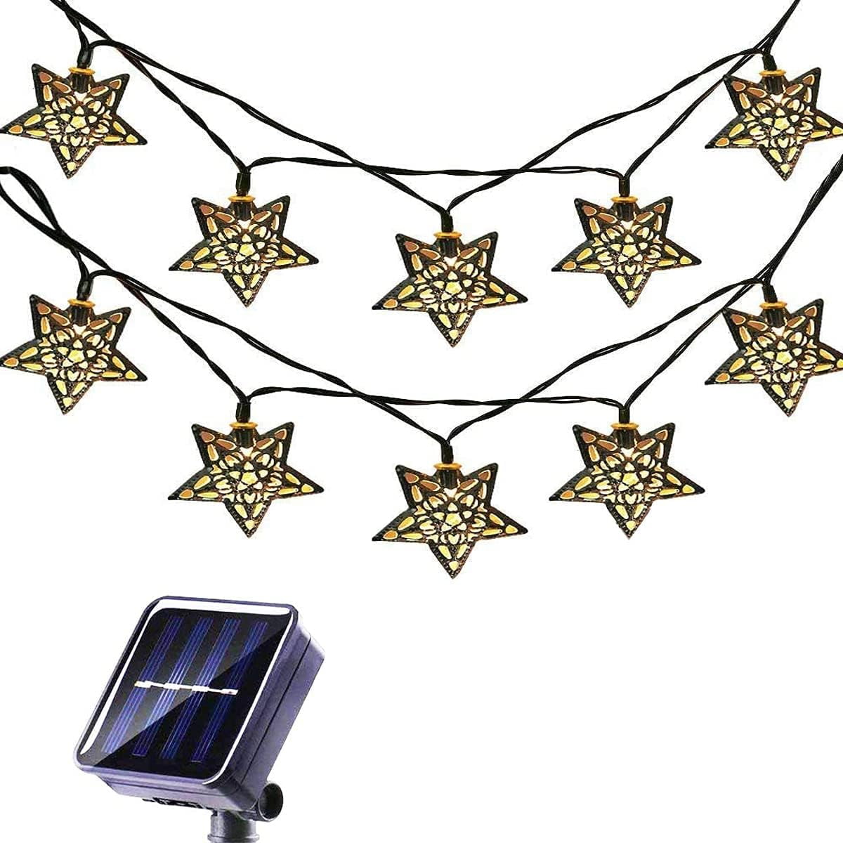 LWHAO Silver Moroccan Star String Light,20LED Iron Metal Lantern Solar ...