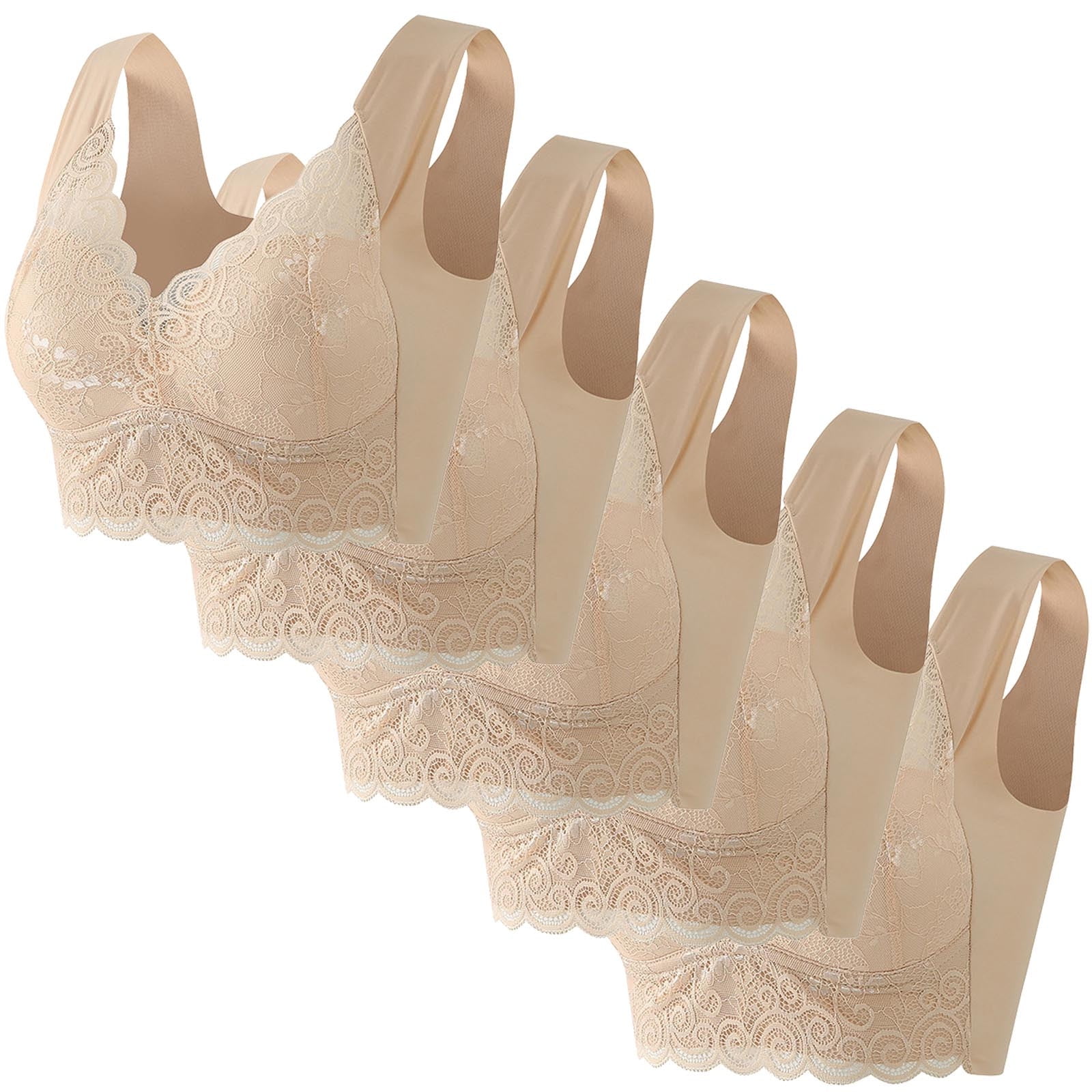 LWITHSZG 5 Pcs Bras for Women Pack Lace Patchwork Breathable V Neck T ...