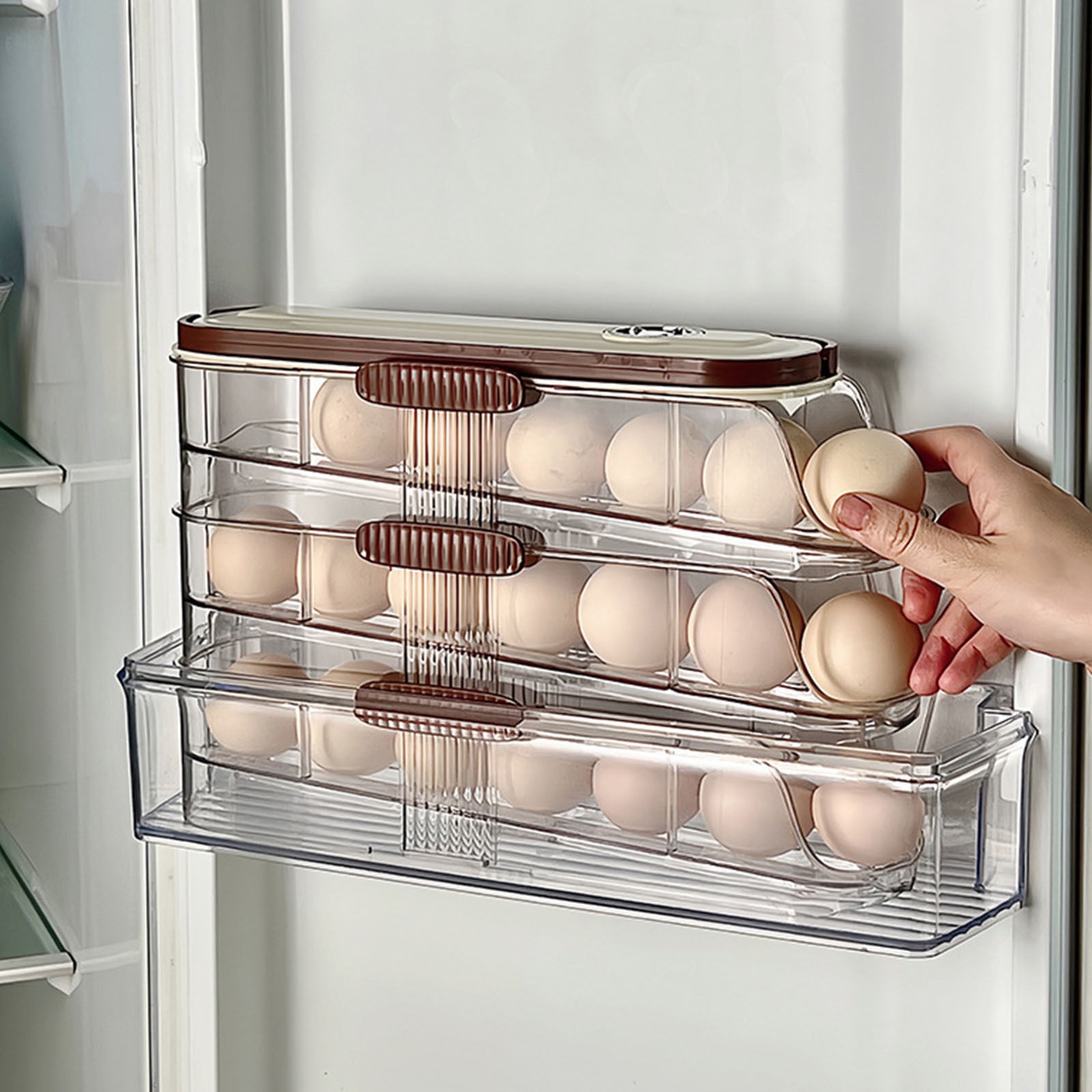 LWITHSZG Egg Holder for Fridge Automatic Rolling Egg Container for Refrigerator Stackable ...