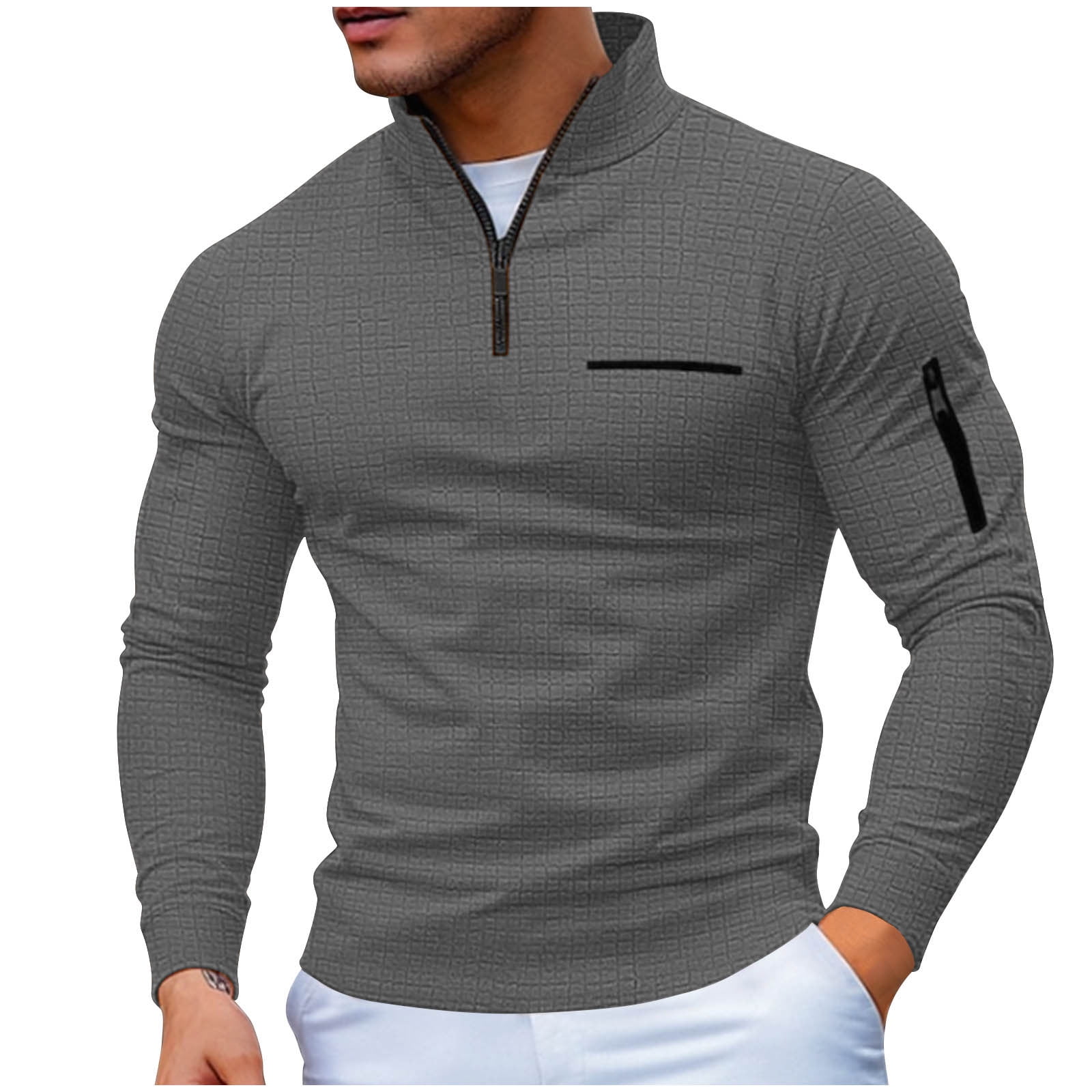 LWITHSZG Mens Quarter Zip Pullover Stretchy Slim Fitted Lightweight ...
