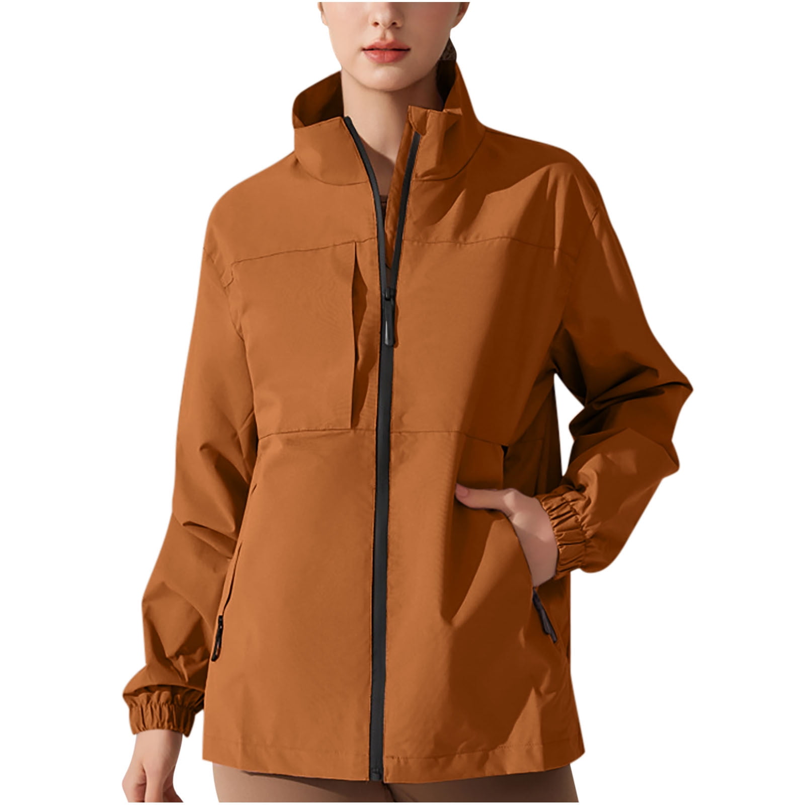 LWITHSZG Rain Jacket Women Plus Size Windproof Zip Up Raincoat Fall ...