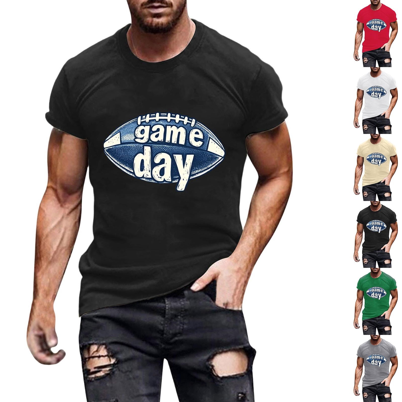 LWITHSZG Shirts for Men Party Trendy Football Graphic Tees Summer Game ...