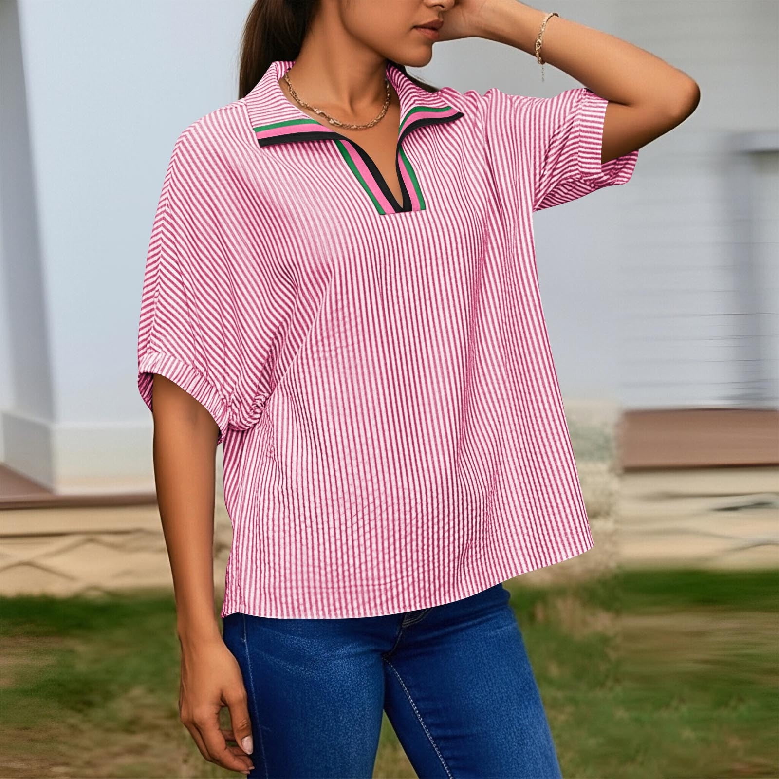 LWITHSZG Striped Shirt Women Beach Vacation Going Out Tops Casual Loose ...