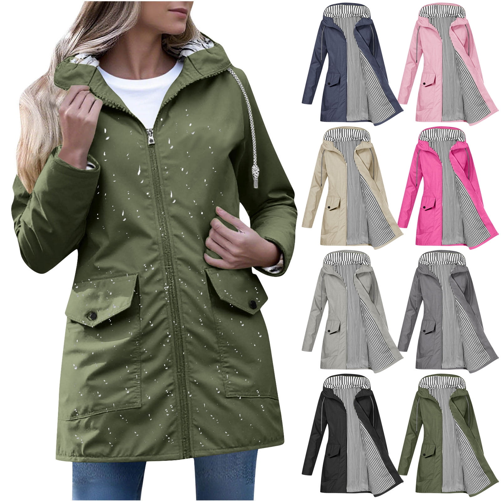 LWITHSZG Womens Rain Coat Waterproof Windproof Fashion Rain Jacket Fall ...