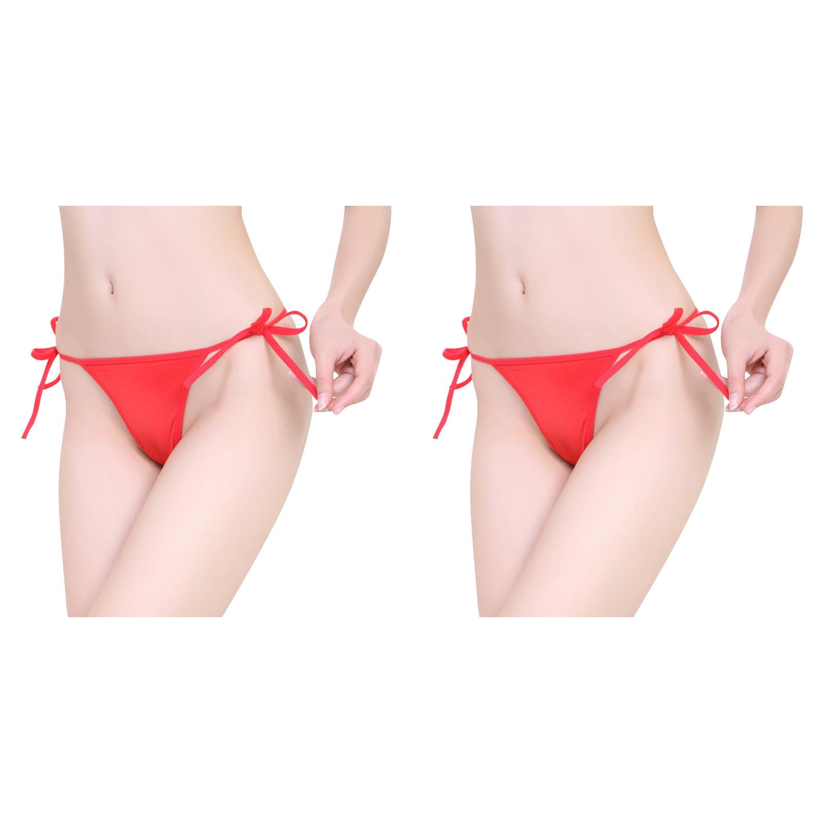 LWNYDPLSD 2 Pack Women Tie Side Panties Adjustable G-String See Through Mesh Yarn Thong ...