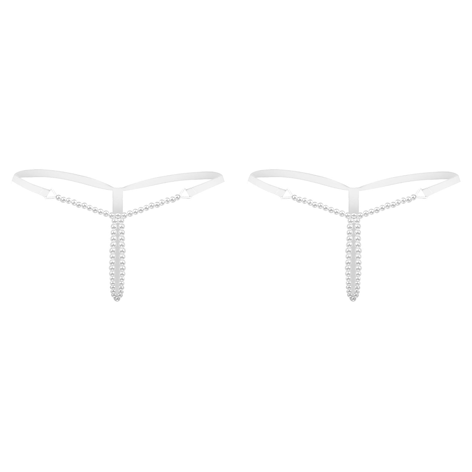 LWNYDPLSD 2 Pack Womens Low Rise Brief Pearls Massage Chain G-String ...