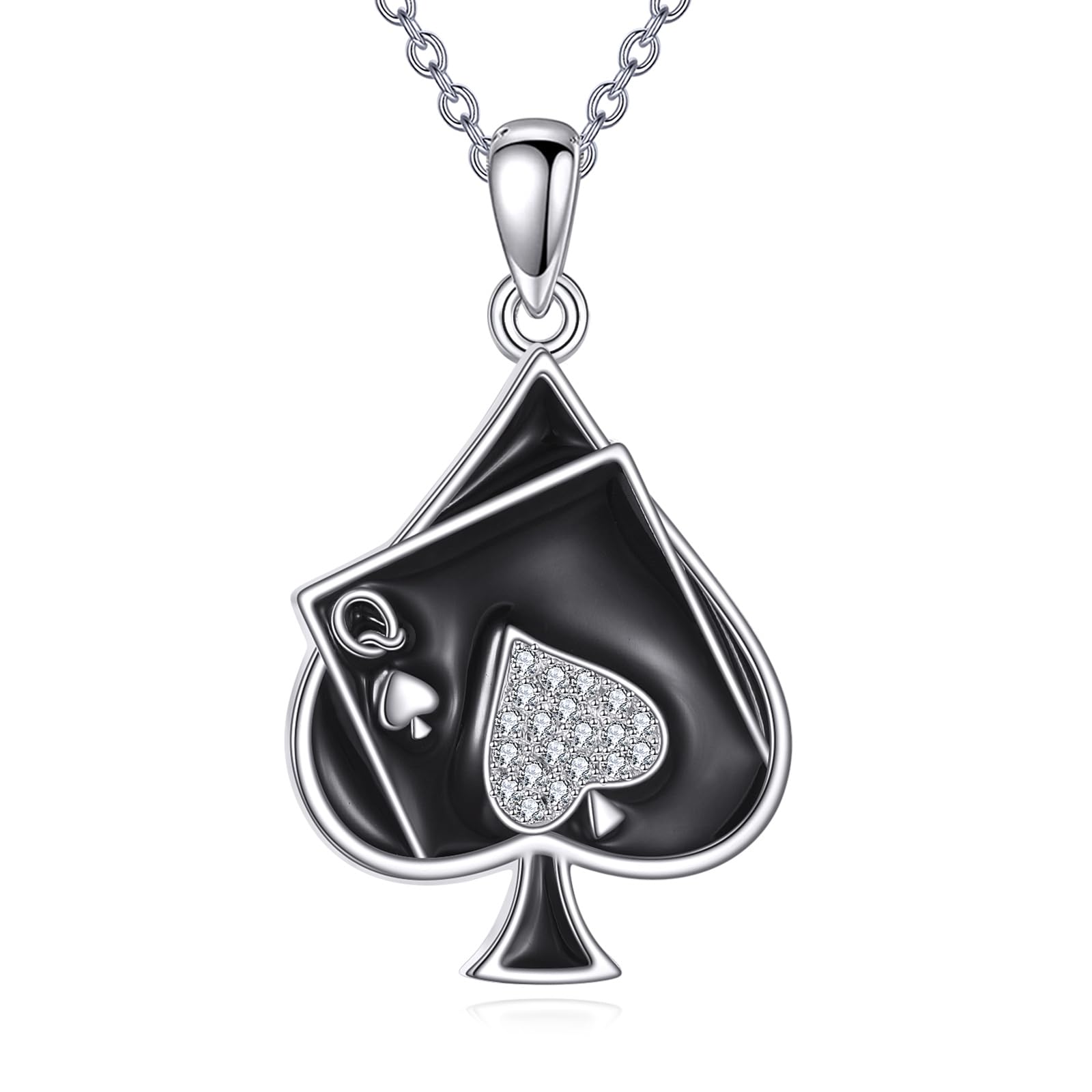LWQQWL Ace Necklace for Women 925 Sterling Silver Poker Ace of Queen ...