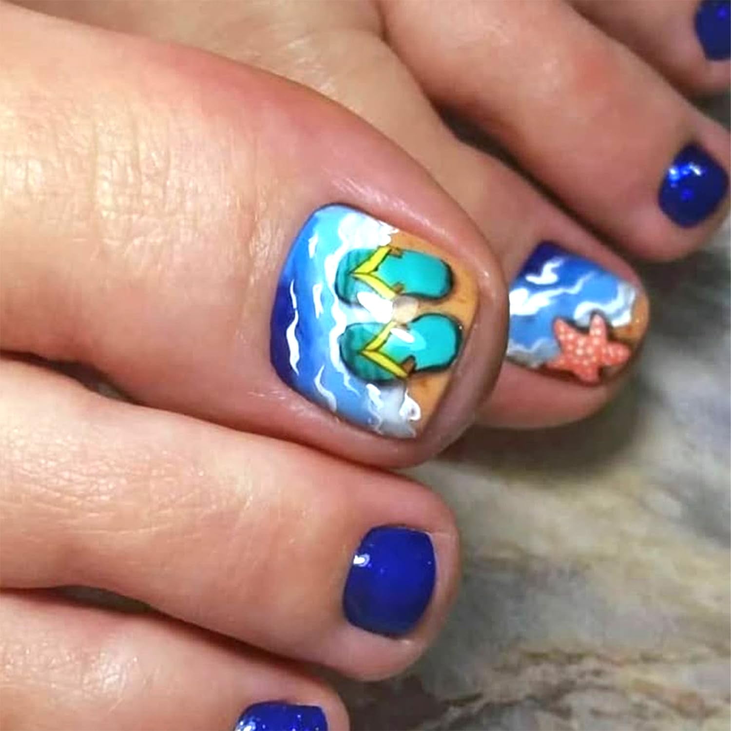 LWTZLW Summer Press on TMA2 Toenails Short Square Blue False Toe Nails ...