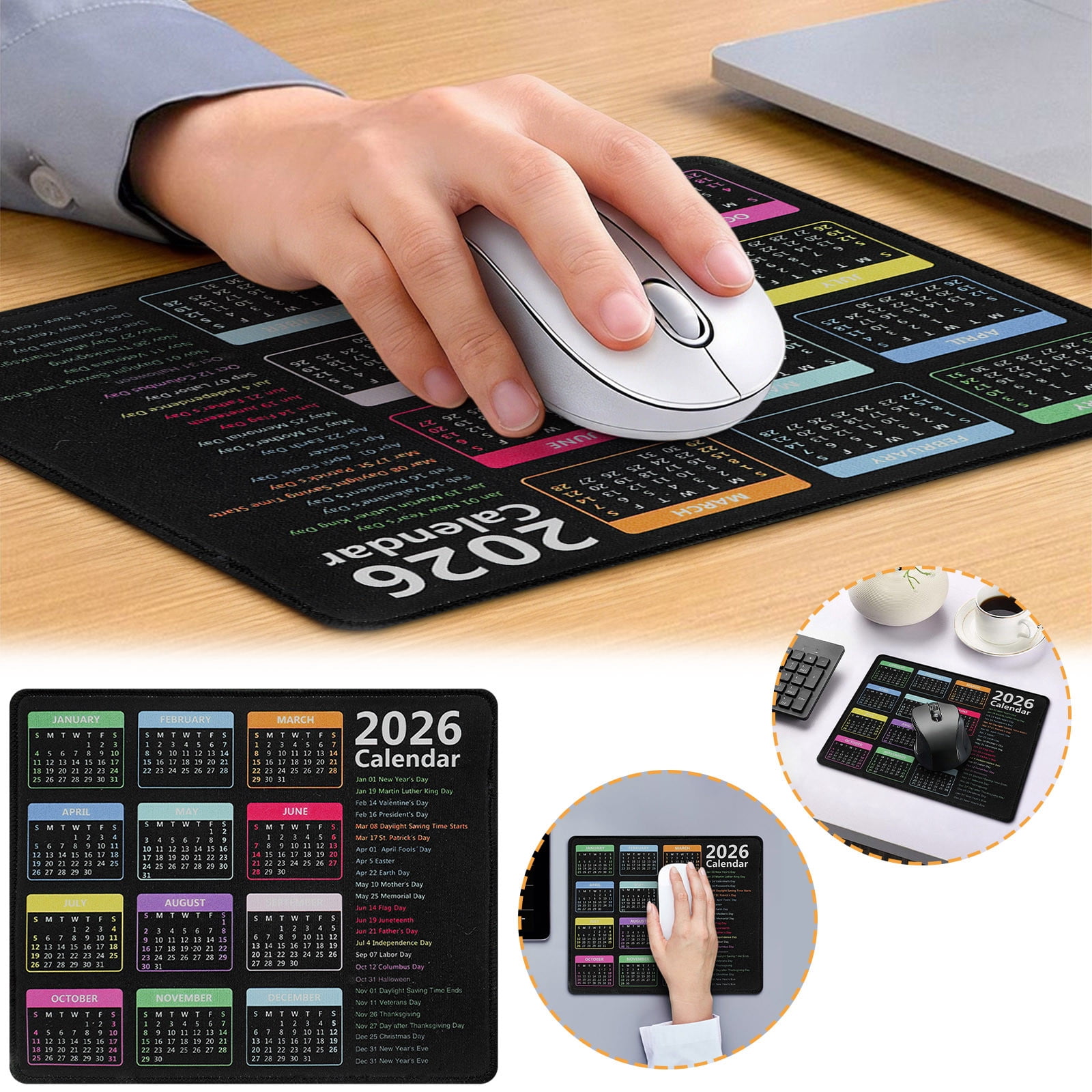 LWVITH 2026 Desk Calendar Mouse Pad, Non-Slip Rubber Base Mousepad with ...