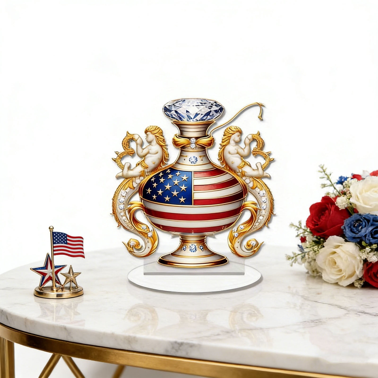 LWVITH Independence Day Acrylic Flag Tabletop Decor Patriotic 2D ...
