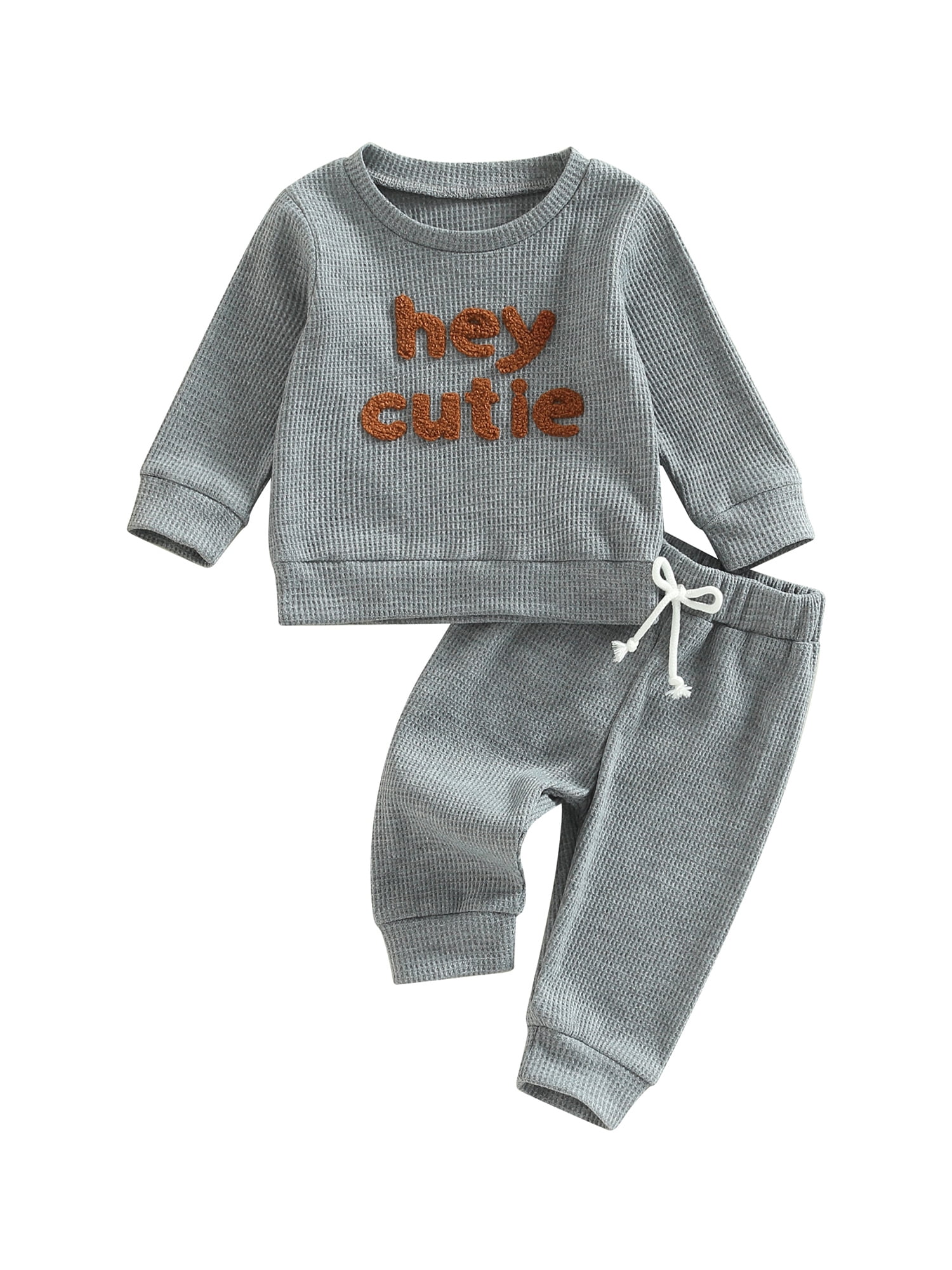 LWXQWDS Infant Toddler Baby Girl Boy Fall Winter Waffle Outfits Letter ...